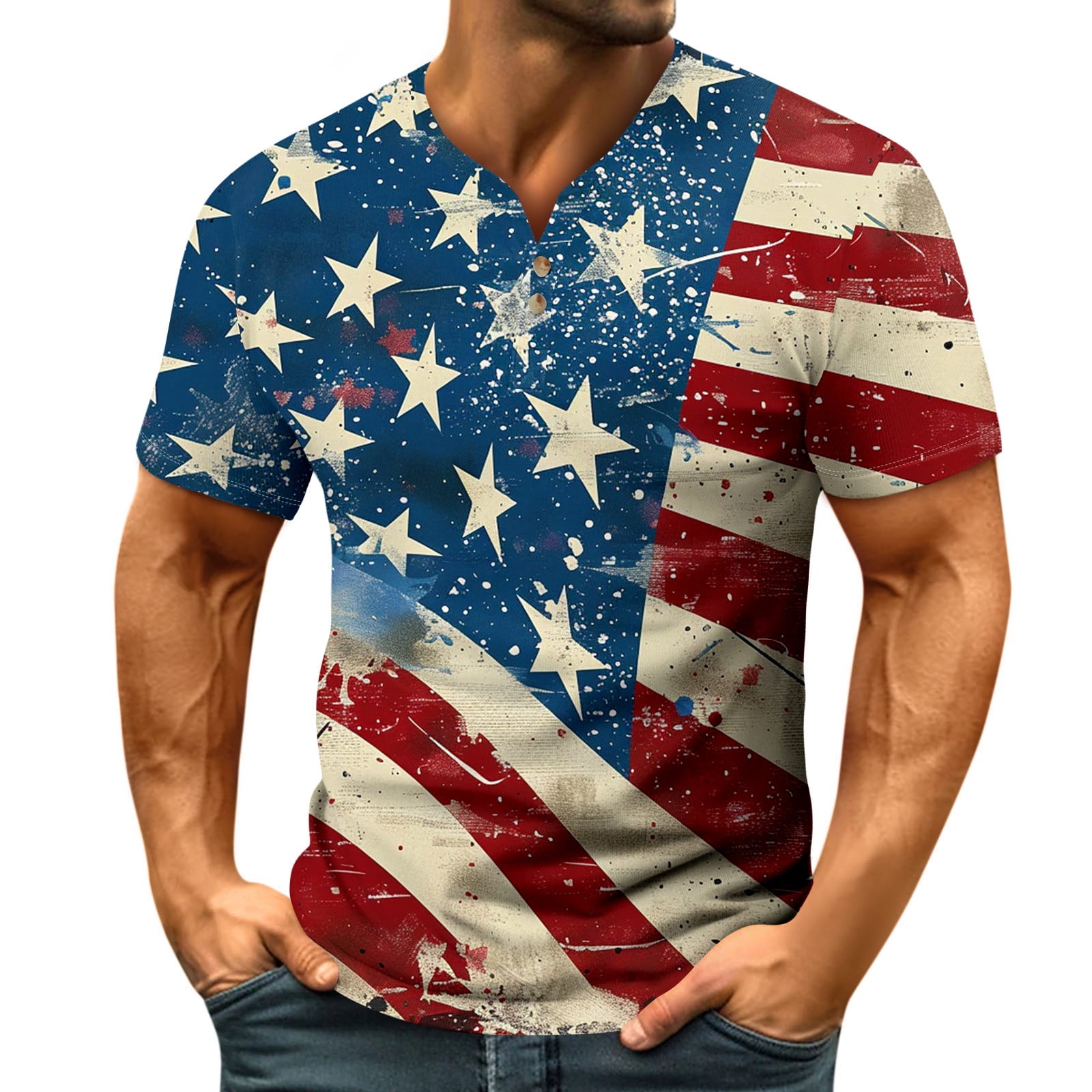 DBAIXID July 4th T-Shirts Mens Usa Flag Red White and Blue Red, White ...