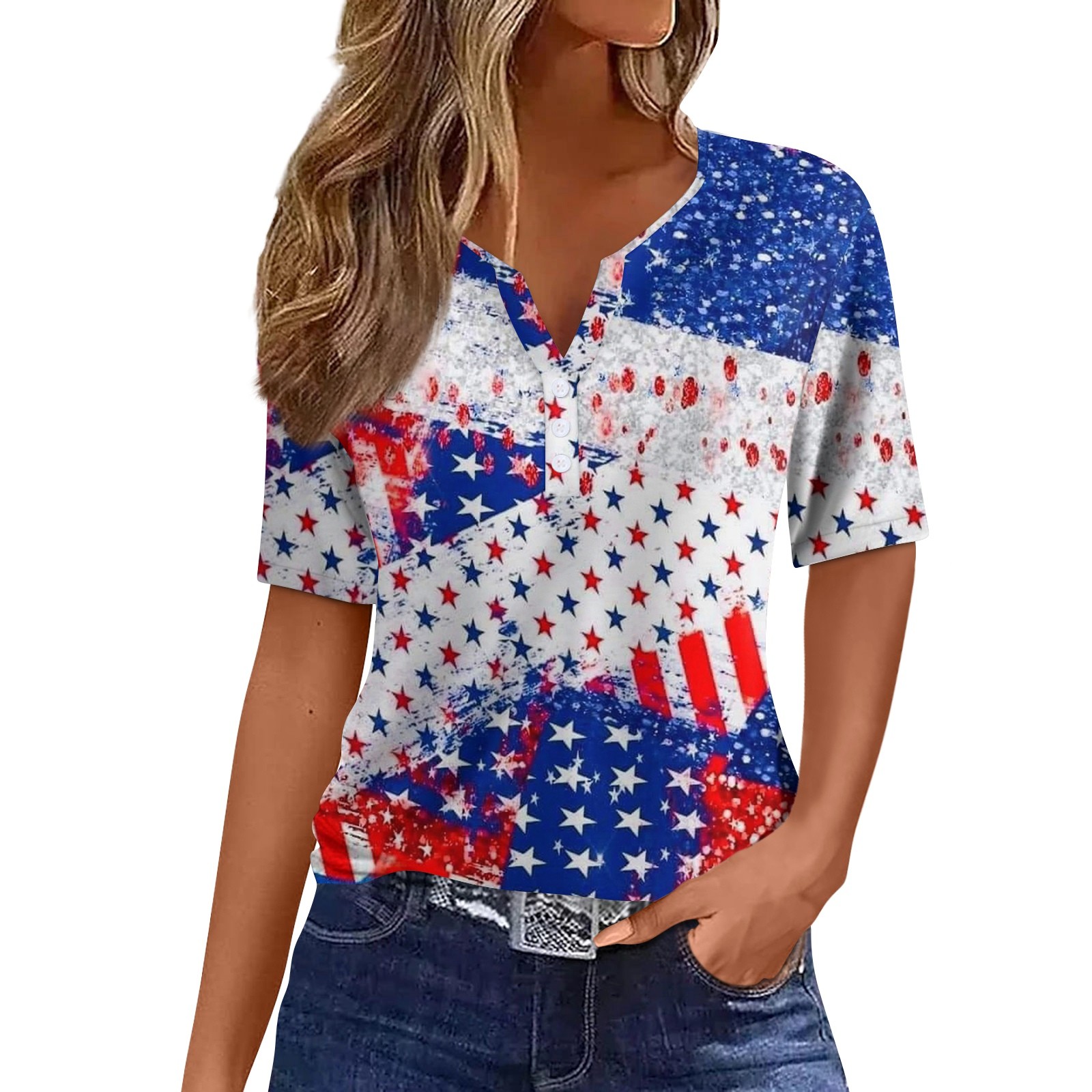 DBAIXID July 4th T-Shirts Womens American Flag Proud Heritage Plus Size ...