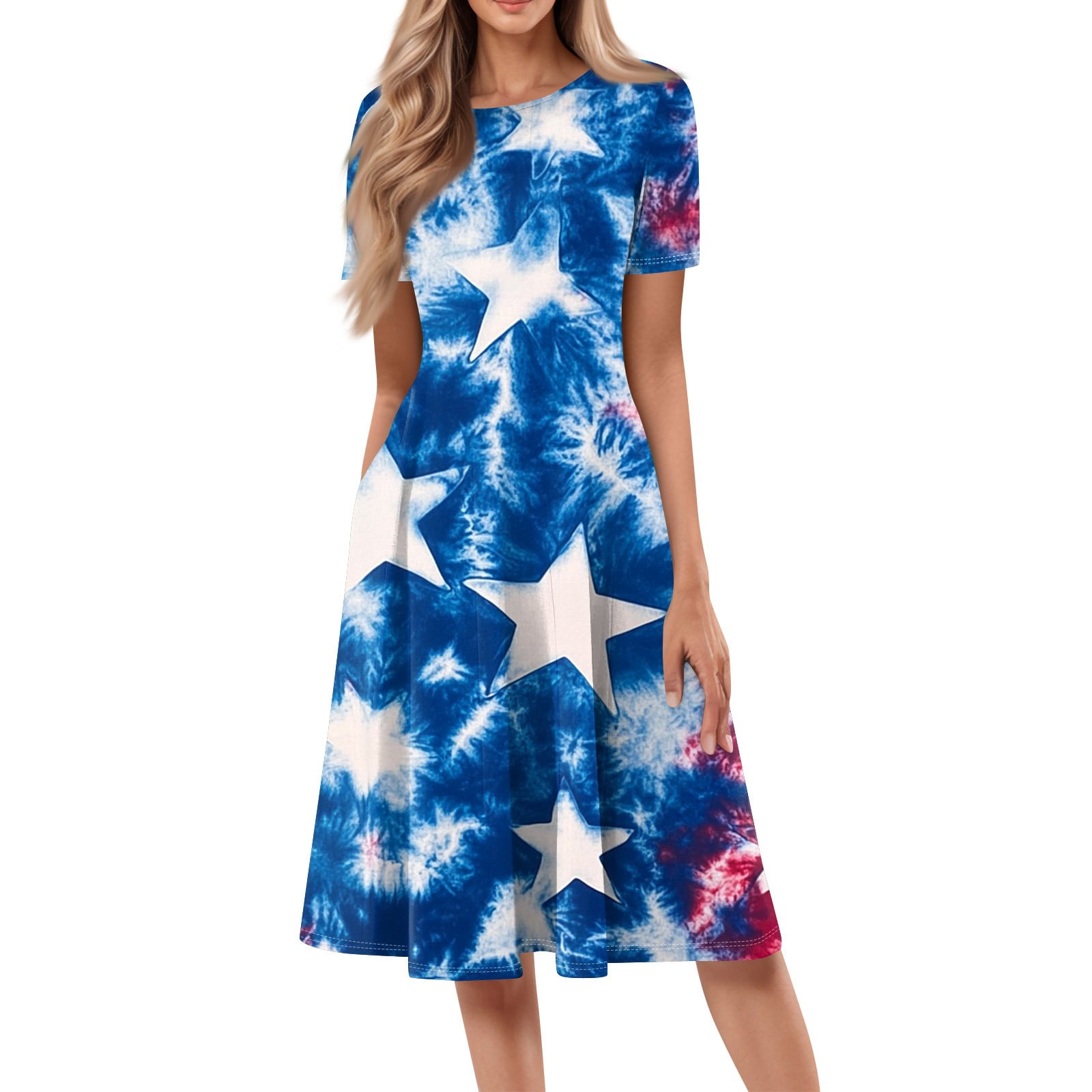DBAIXID July 4th Womens Dress Knee Length Red White and Blue USA ...