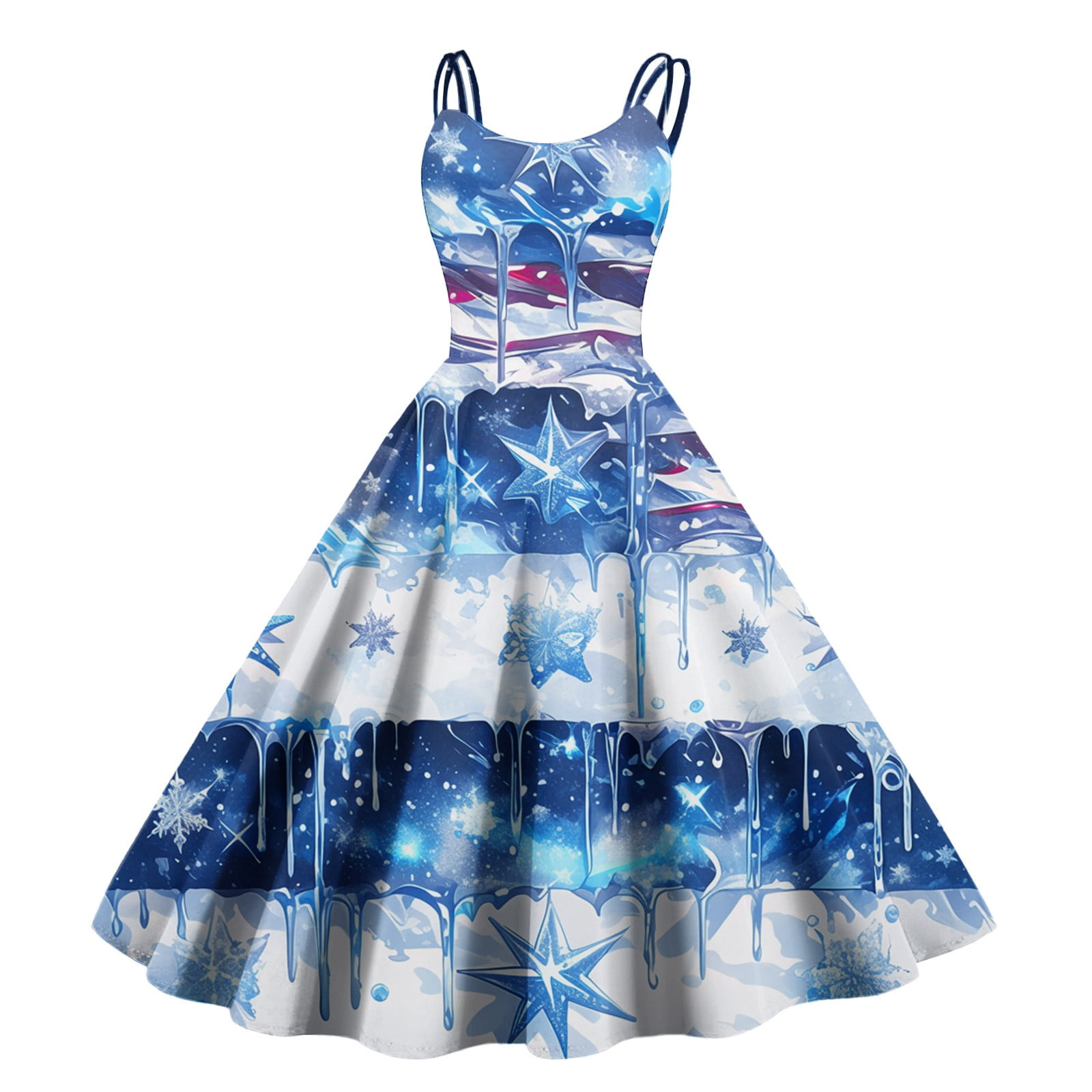 DBAIXID July 4th Womens Dress Round Plus Size Red White and Blue ...