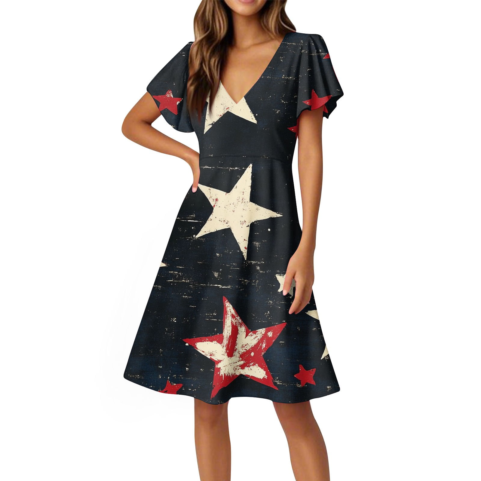DBAIXID July 4th Womens Dress Short Sleeve 1776 Patriotic Plus Size V ...