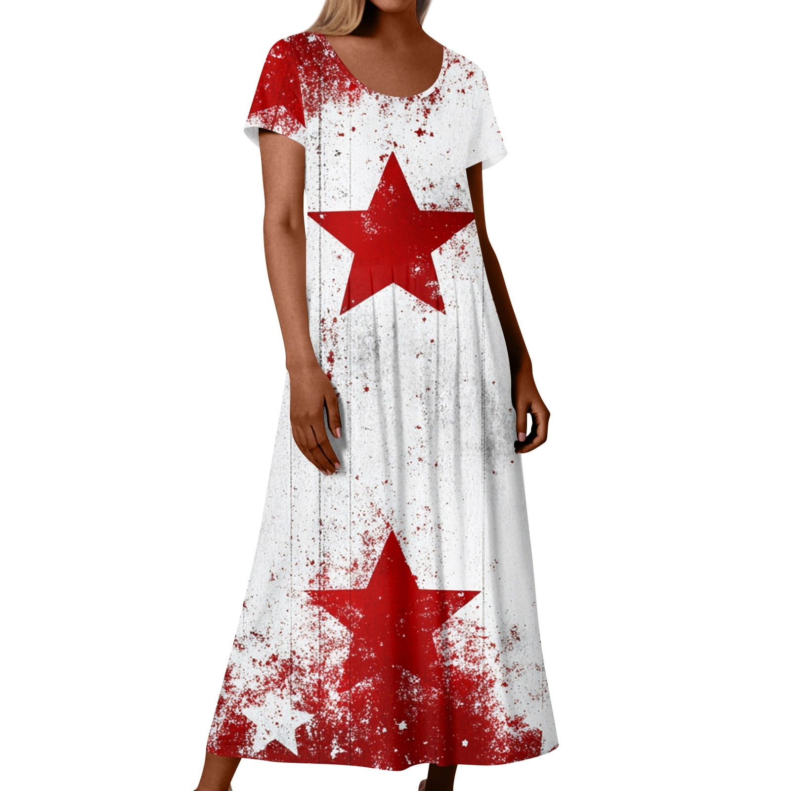 DBAIXID July 4th Womens Dress Short Sleeve Plus Size Red White and Blue ...