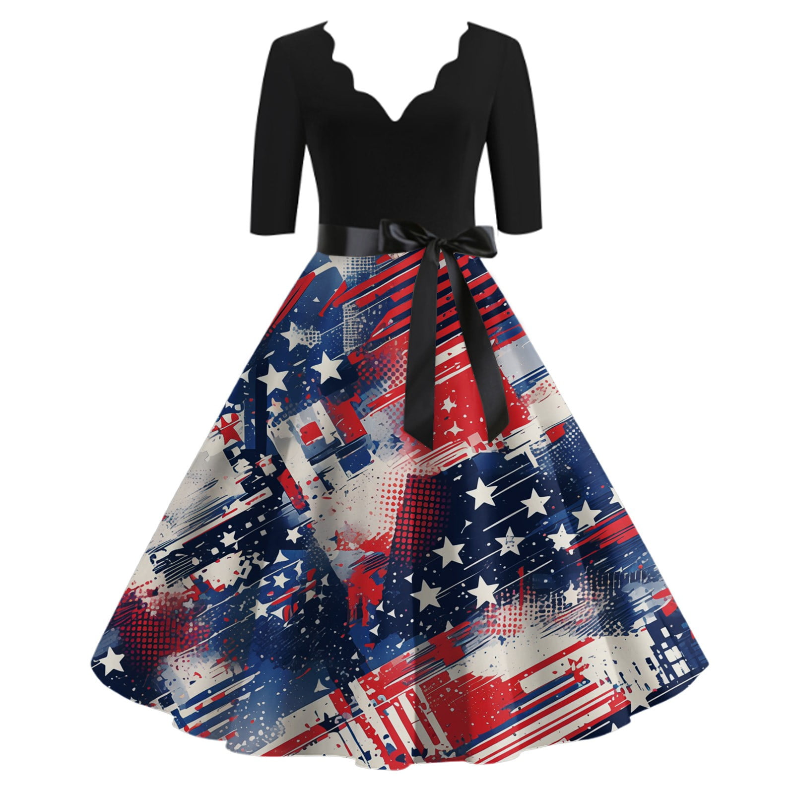 DBAIXID July 4th Womens Dress Short Sleeve USA American Flag Plus Size ...