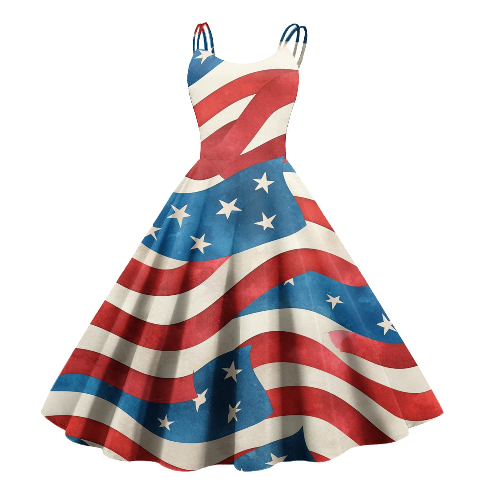 DBAIXID July 4th Womens Dress Sleeveless Plus Size 1776 Patriotic Round ...