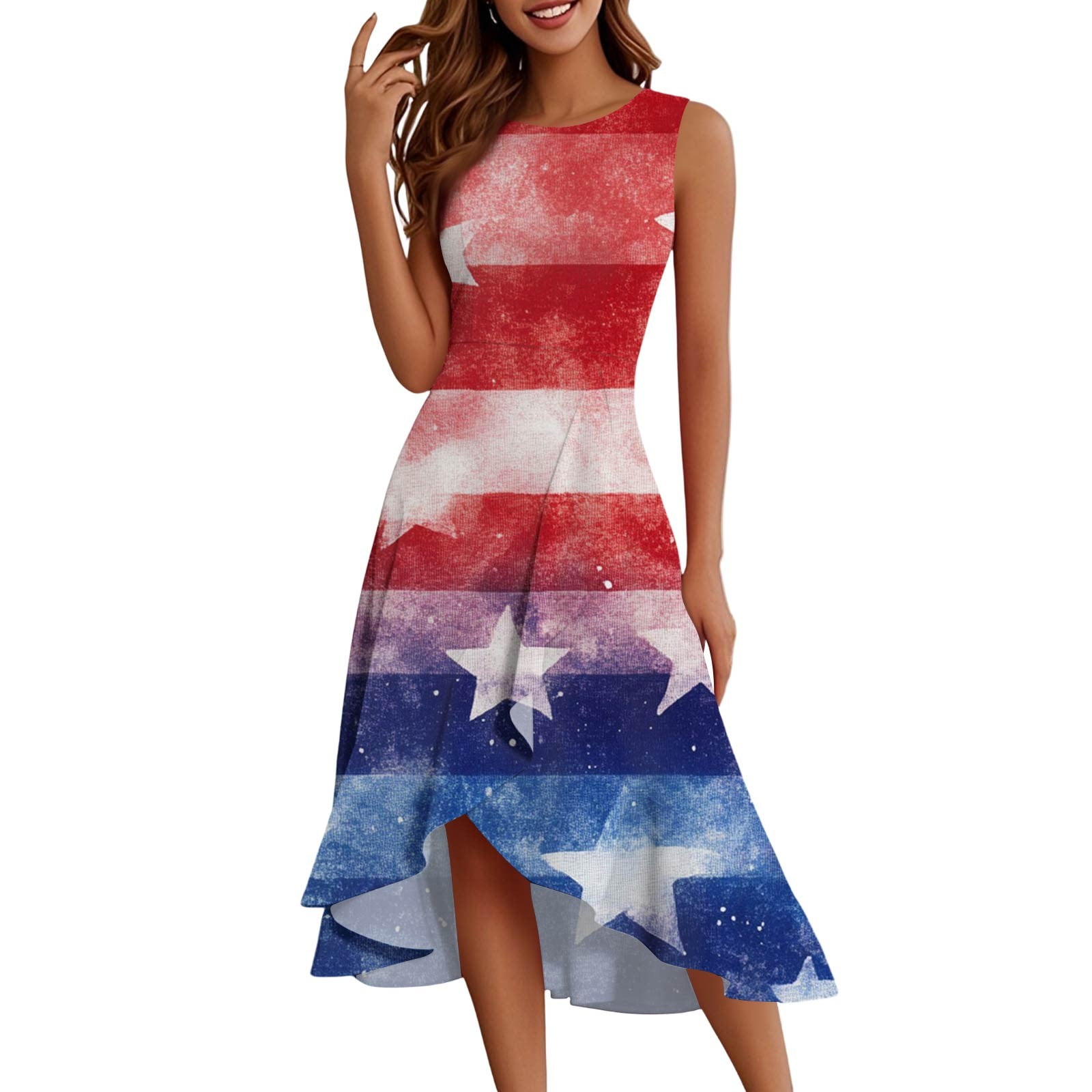 DBAIXID July 4th Womens Dress Sleeveless USA American Flag 1776 ...