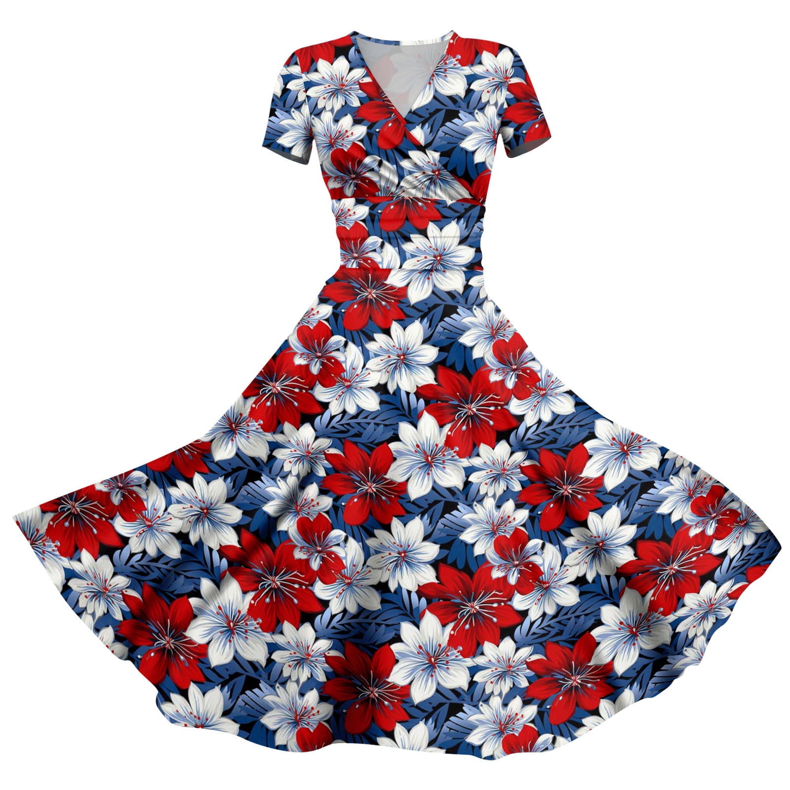 DBAIXID July 4th Womens Dress V Neck 1776 Patriotic Plus Size Short ...