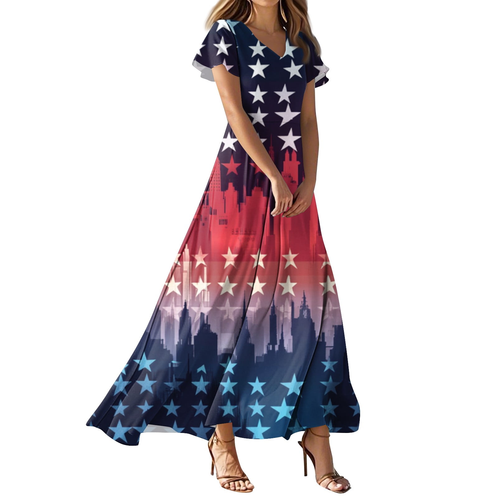 DBAIXID July 4th Womens Dress V-Neck 1776 Patriotic Red White and Blue ...