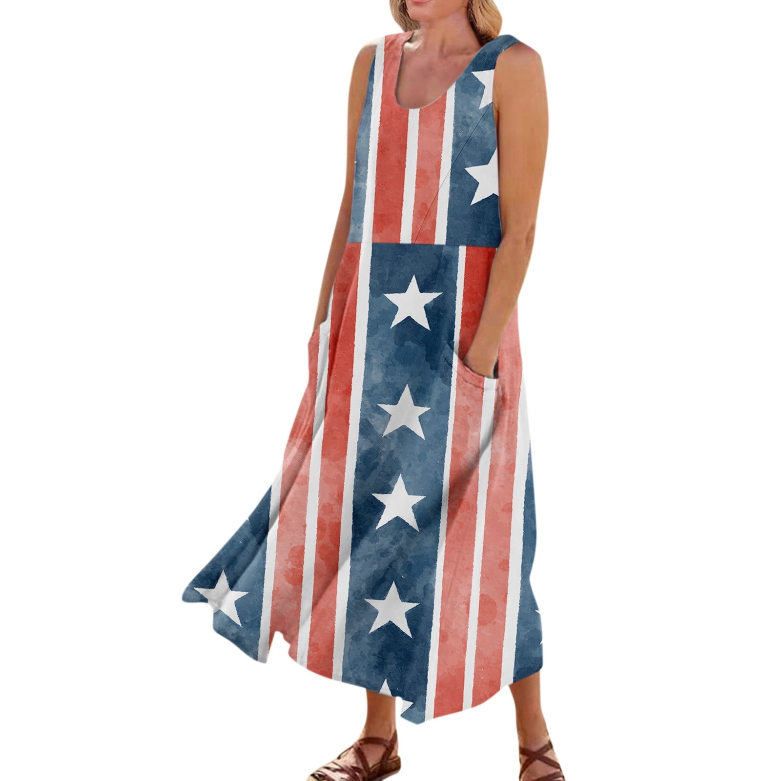 DBAIXID July 4th Womens Dress V-Neck Plus Size USA American Flag ...