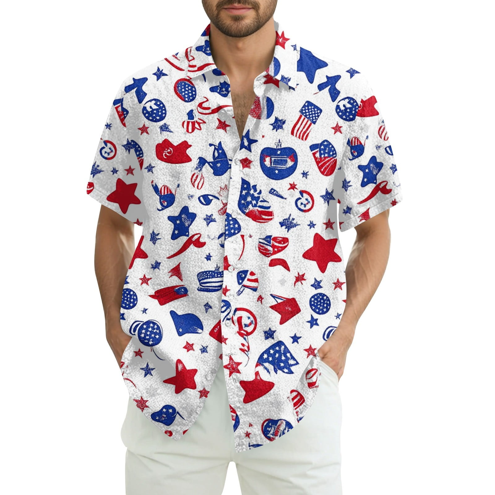 DBAIXID Memorial Day Button Down T-Shirts for Men American Flag Crew ...