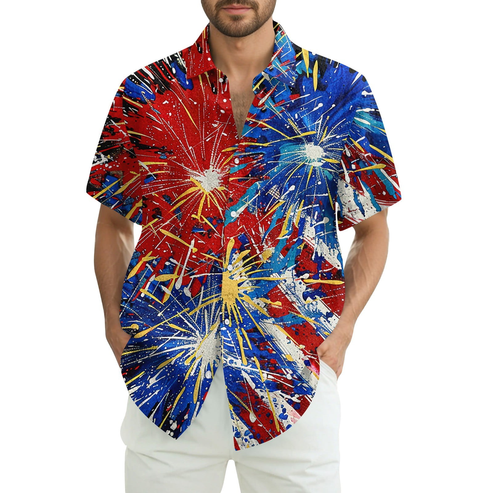 DBAIXID Memorial Day Button Down T-Shirts Mens Red White and Blue Usa ...