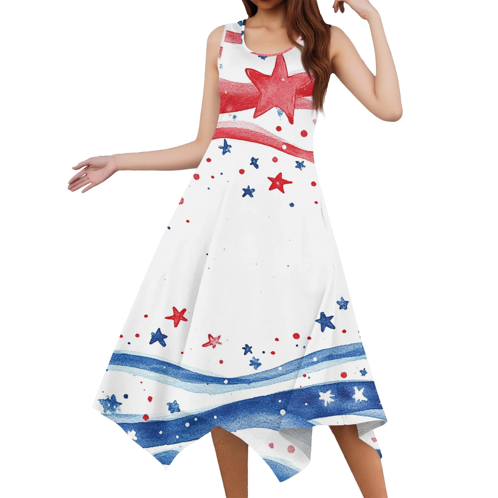 DBAIXID Memorial Day Dress for Women Crew Neck Plus Size Red White and ...