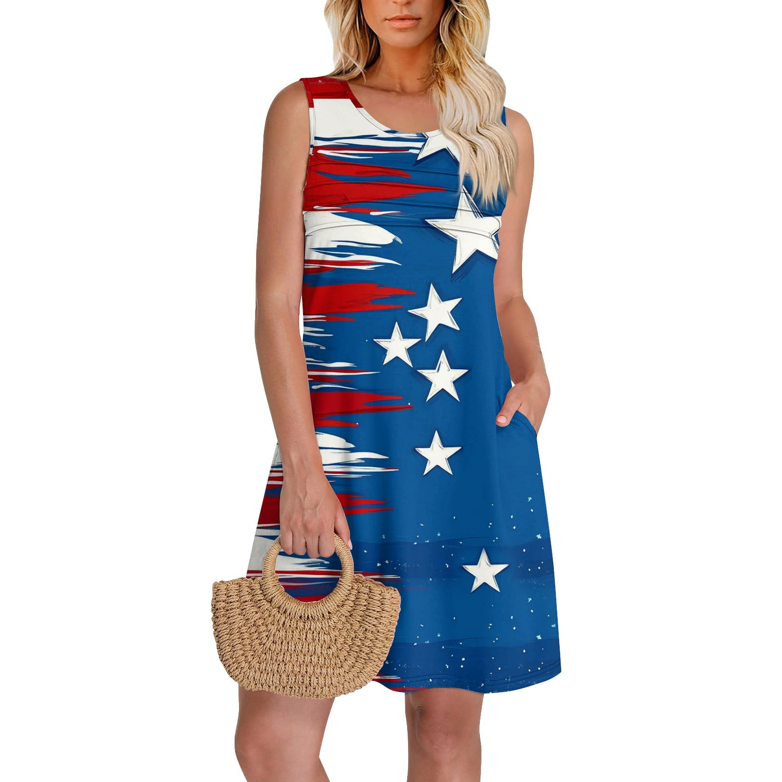 DBAIXID Memorial Day Dress for Women Crew Neck Plus Size Red White and ...