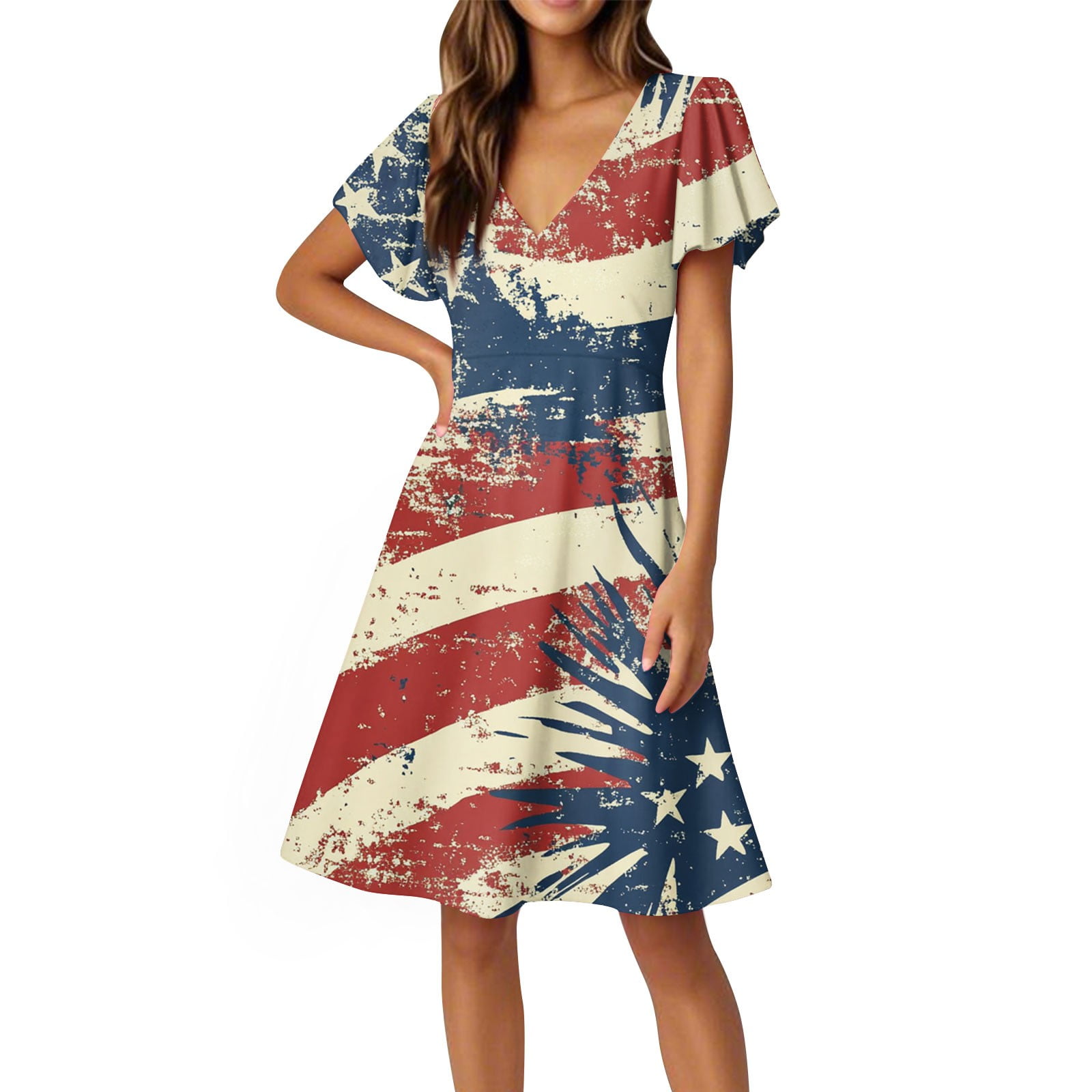 DBAIXID Memorial Day Dress for Women Knee Length USA American Flag 1776 ...