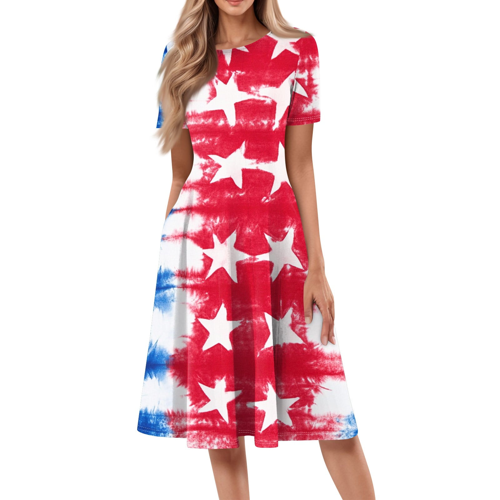 DBAIXID Memorial Day Dress for Women Short Sleeve Red White and Blue ...