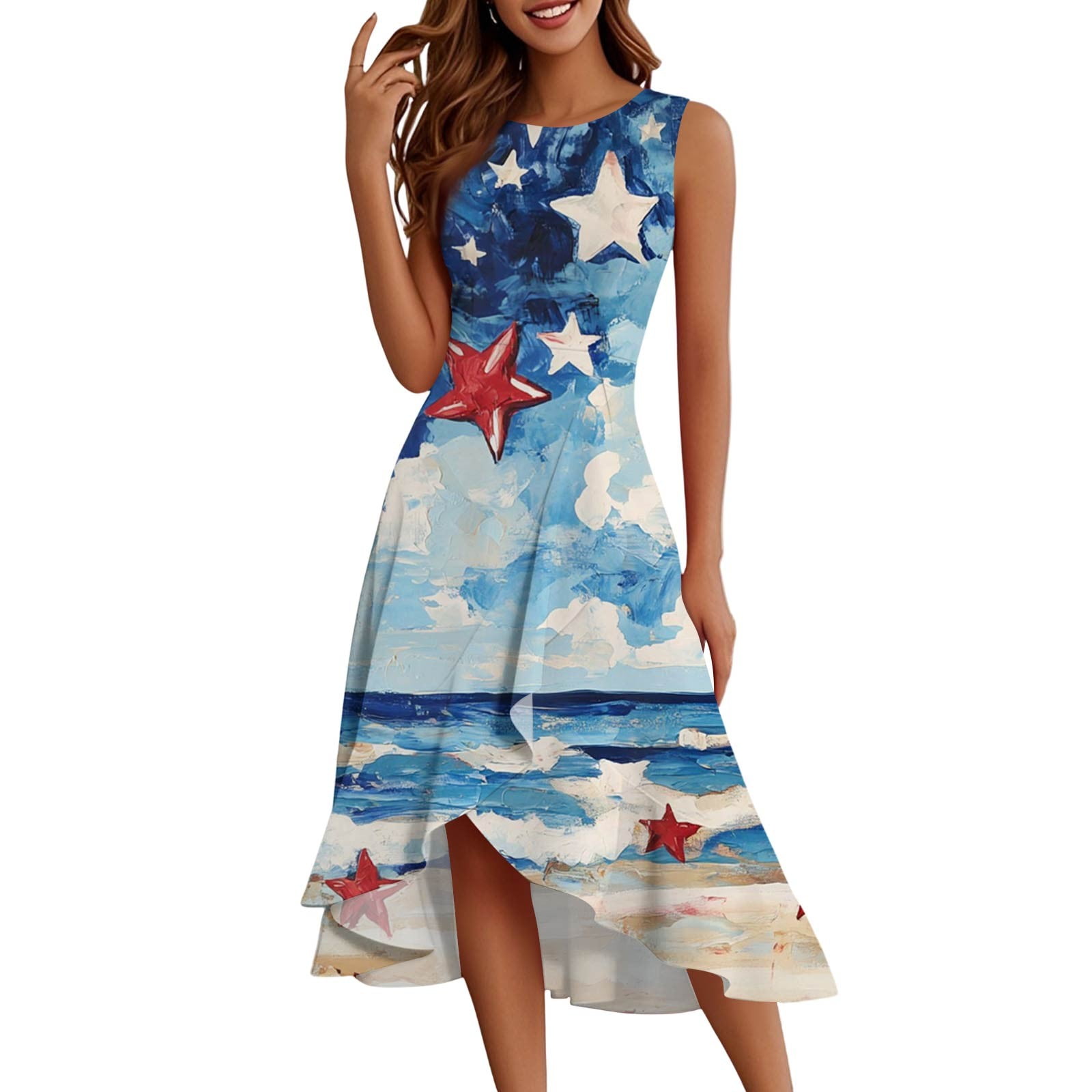 DBAIXID Memorial Day Dress for Women Sleeveless 1776 Patriotic Red ...