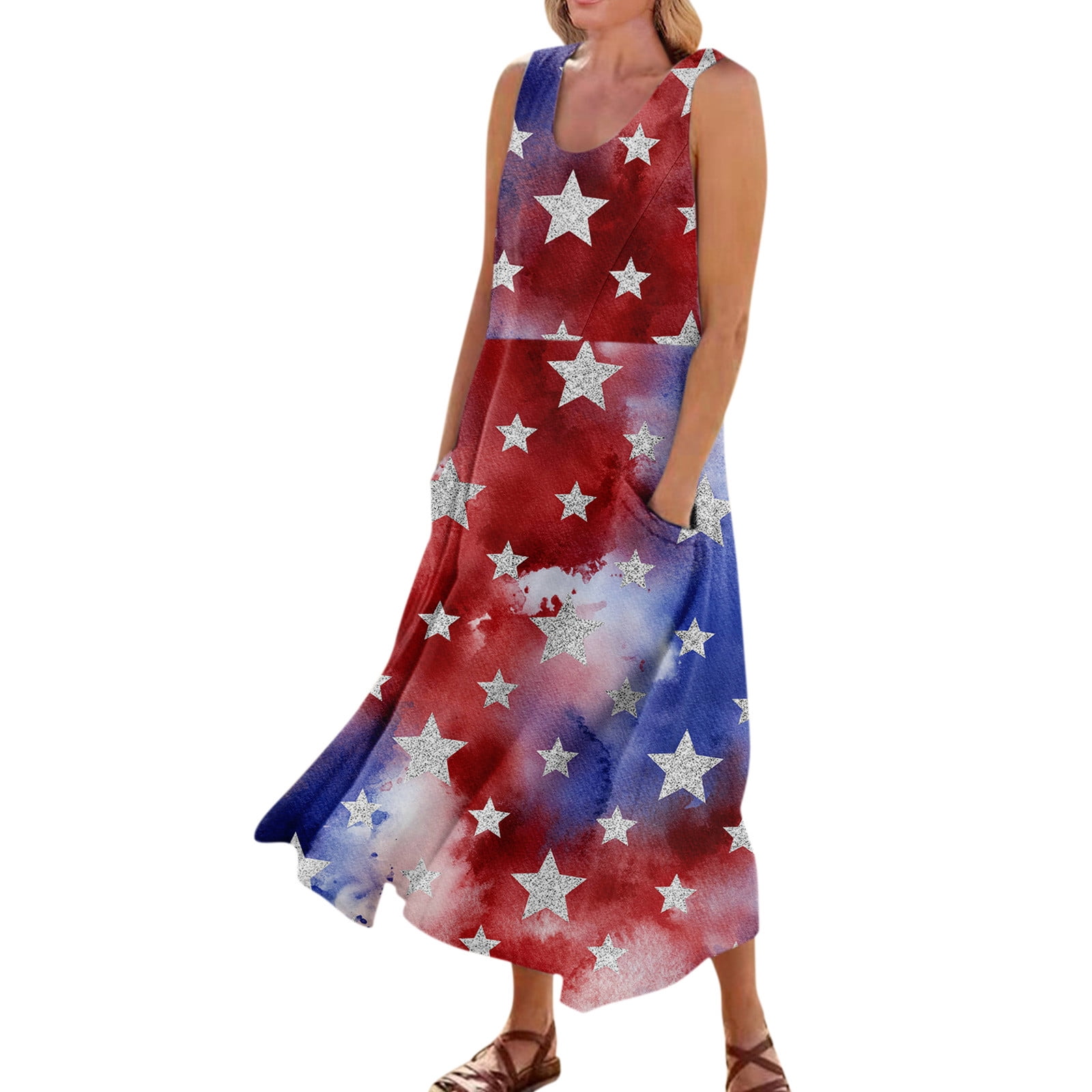 DBAIXID Memorial Day Dress for Women Sleeveless Plus Size 1776 ...