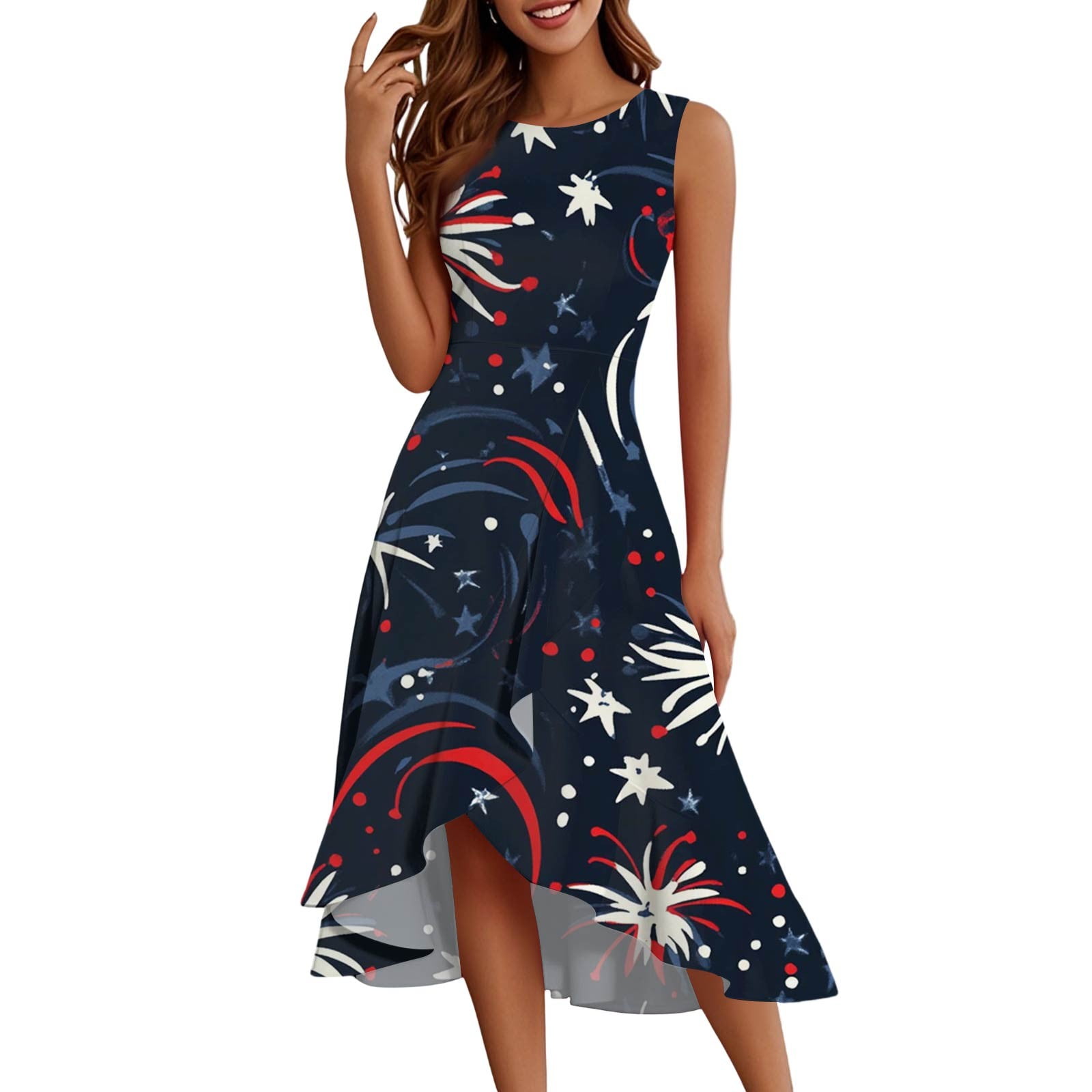DBAIXID Memorial Day Dress for Women Sleeveless Red White and Blue 1776 ...