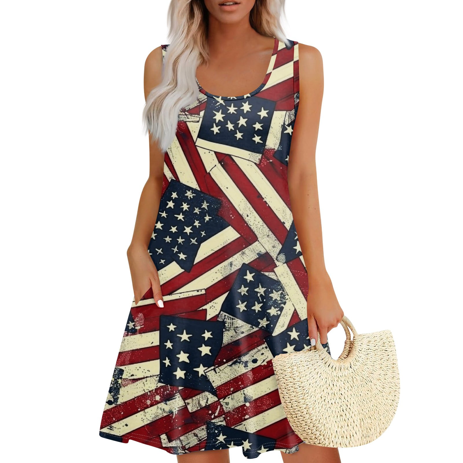DBAIXID Memorial Day Dress for Women Sleeveless Red White and Blue USA ...