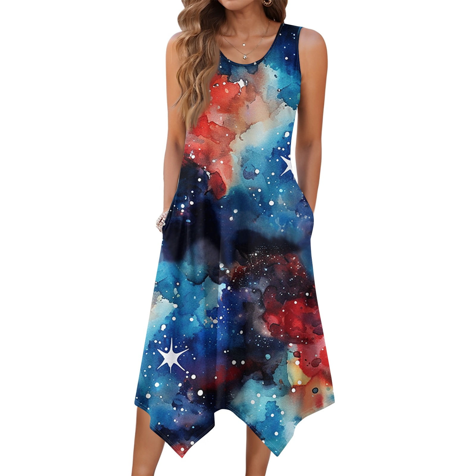 DBAIXID Memorial Day Dress for Women Sleeveless USA American Flag 1776 Patriotic Crew Neck ...