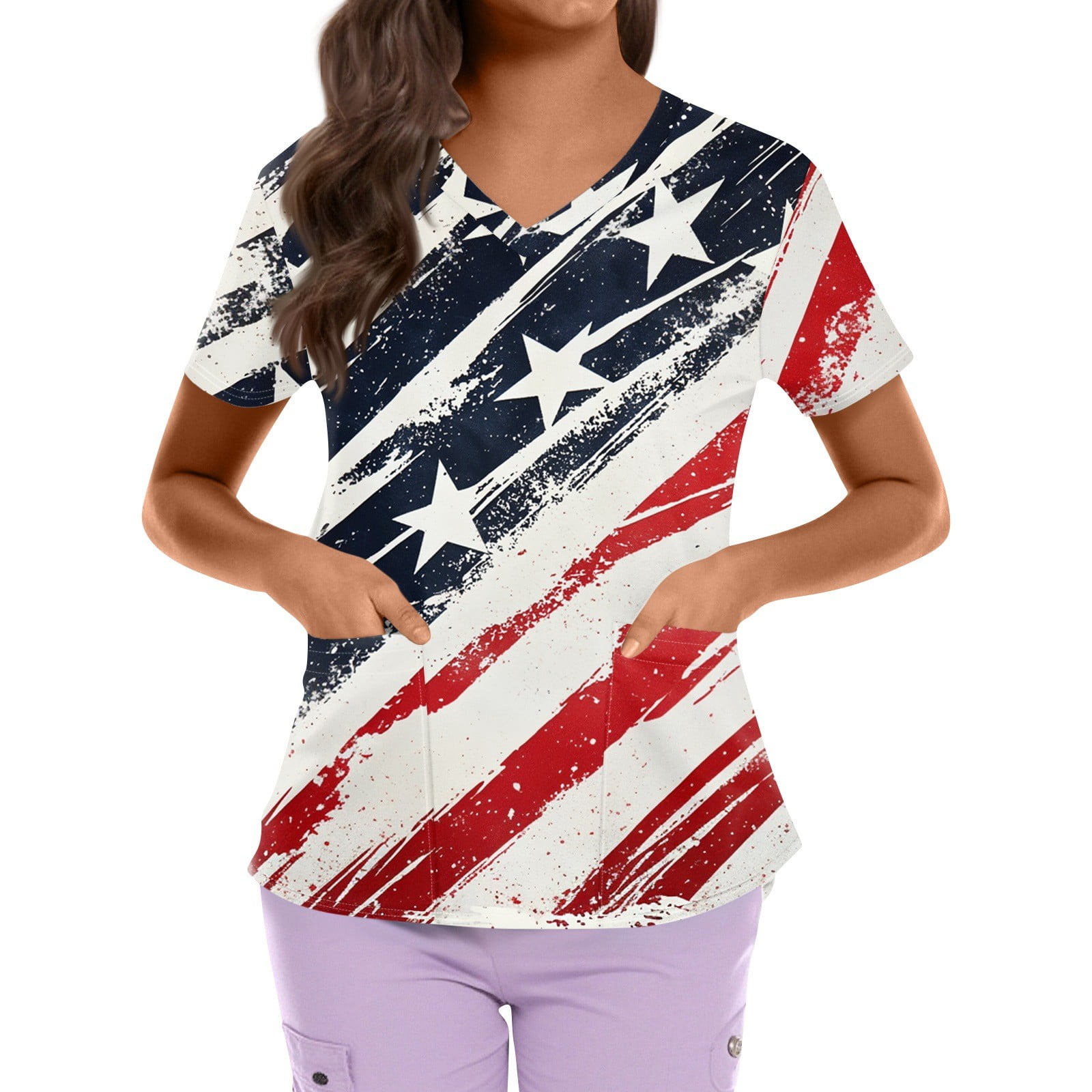 DBAIXID Memorial Day Scrubs Womens V-Neck Unshackled Spirit Scrub Tops ...