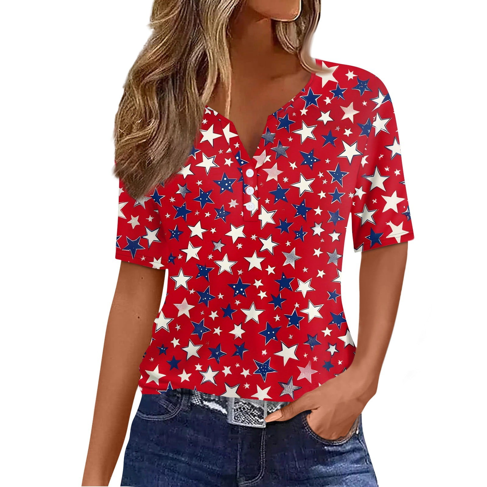 DBAIXID Memorial Day Tops Womens Usa Flag All-American Family Pride ...