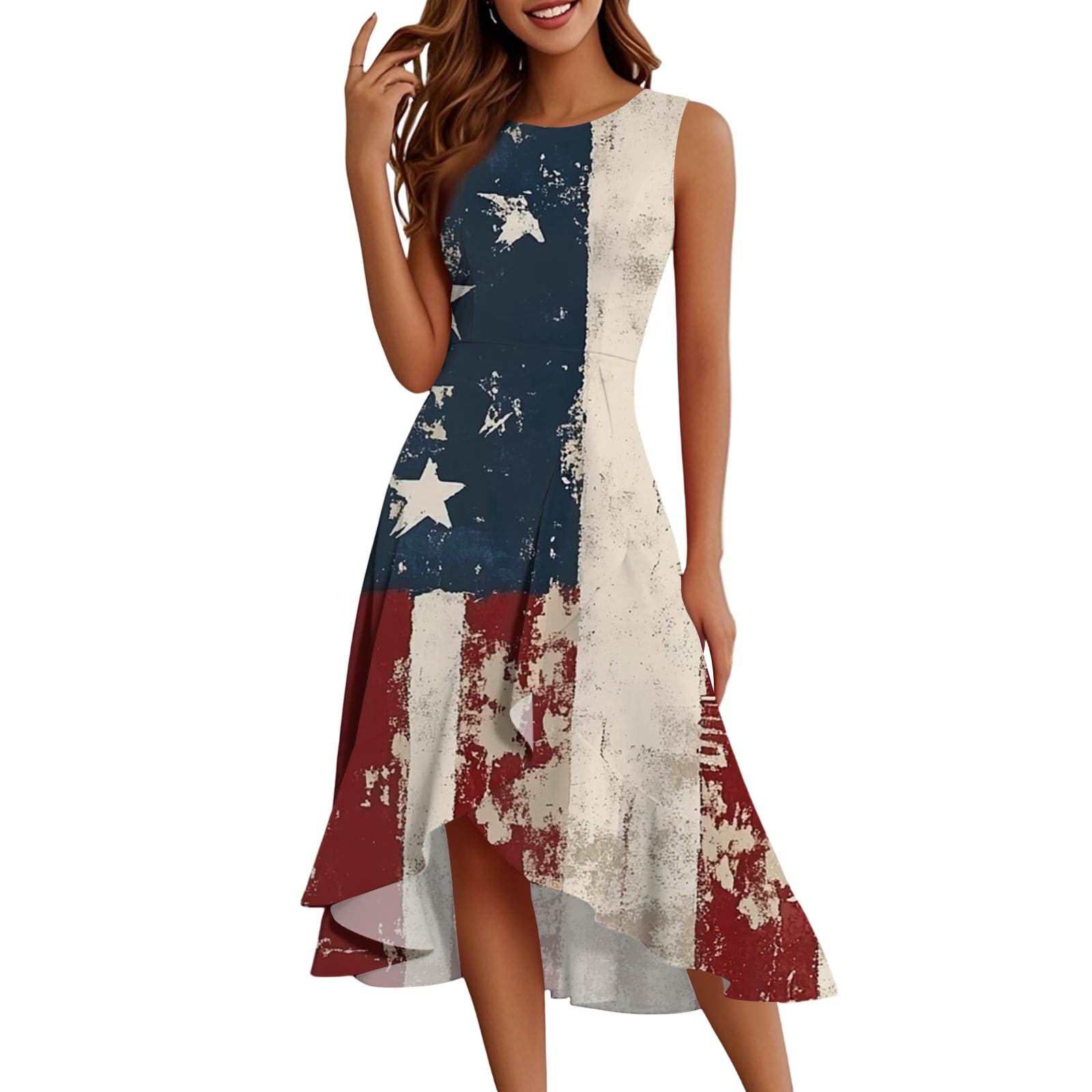 DBAIXID Memorial Day Womens Dress Crew Neck 1776 Patriotic USA American ...