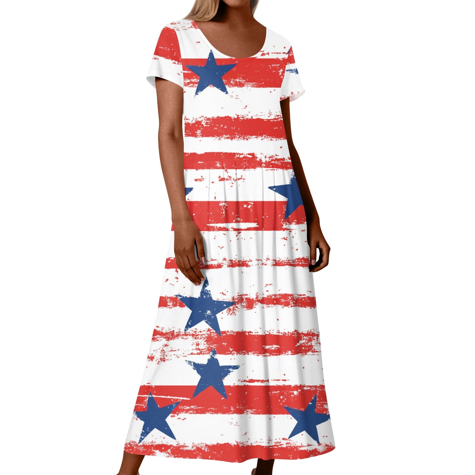 DBAIXID Memorial Day Womens Dress Short Sleeve Plus Size Red White and ...