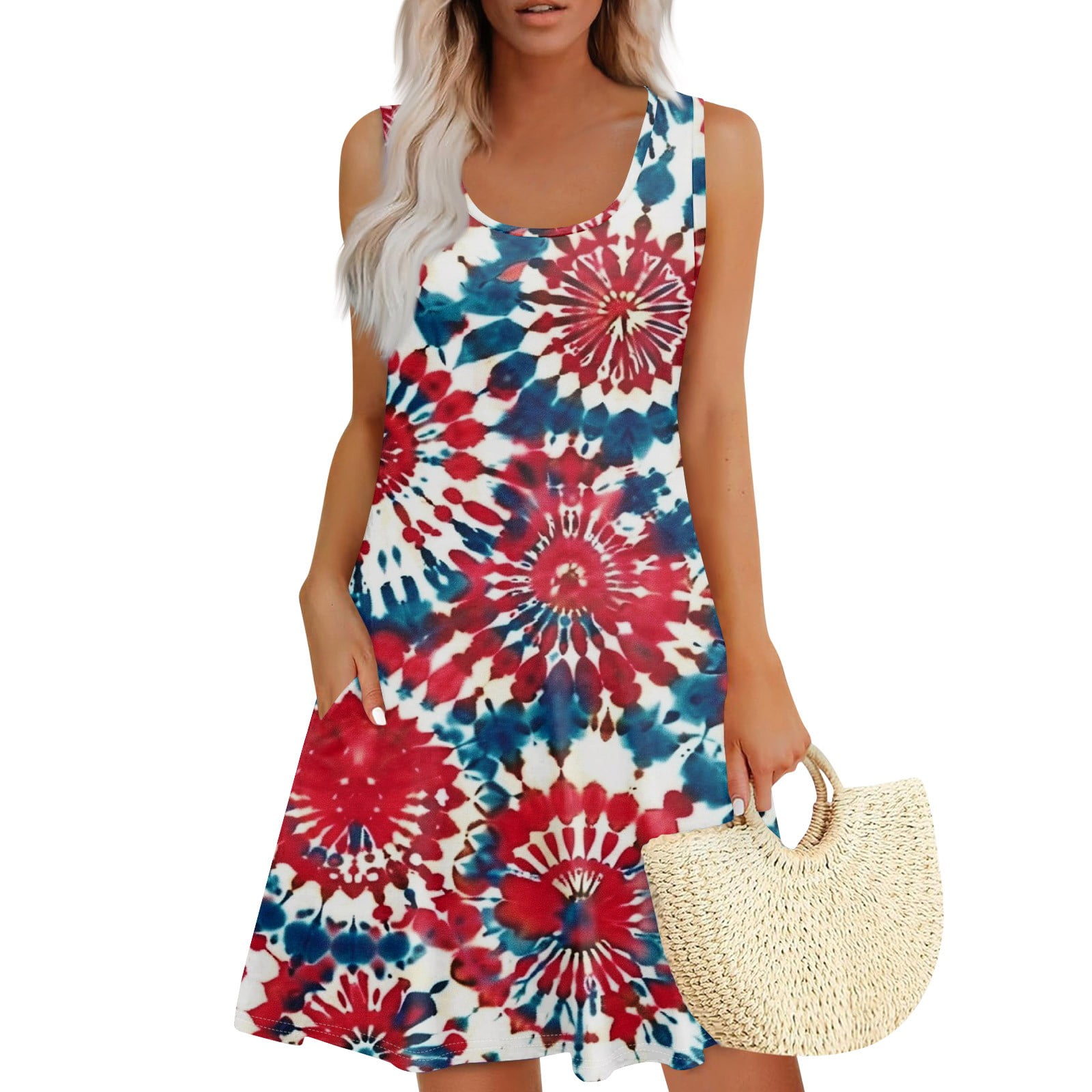 DBAIXID Memorial Day Womens Dress Square Neckline 1776 Patriotic Red ...