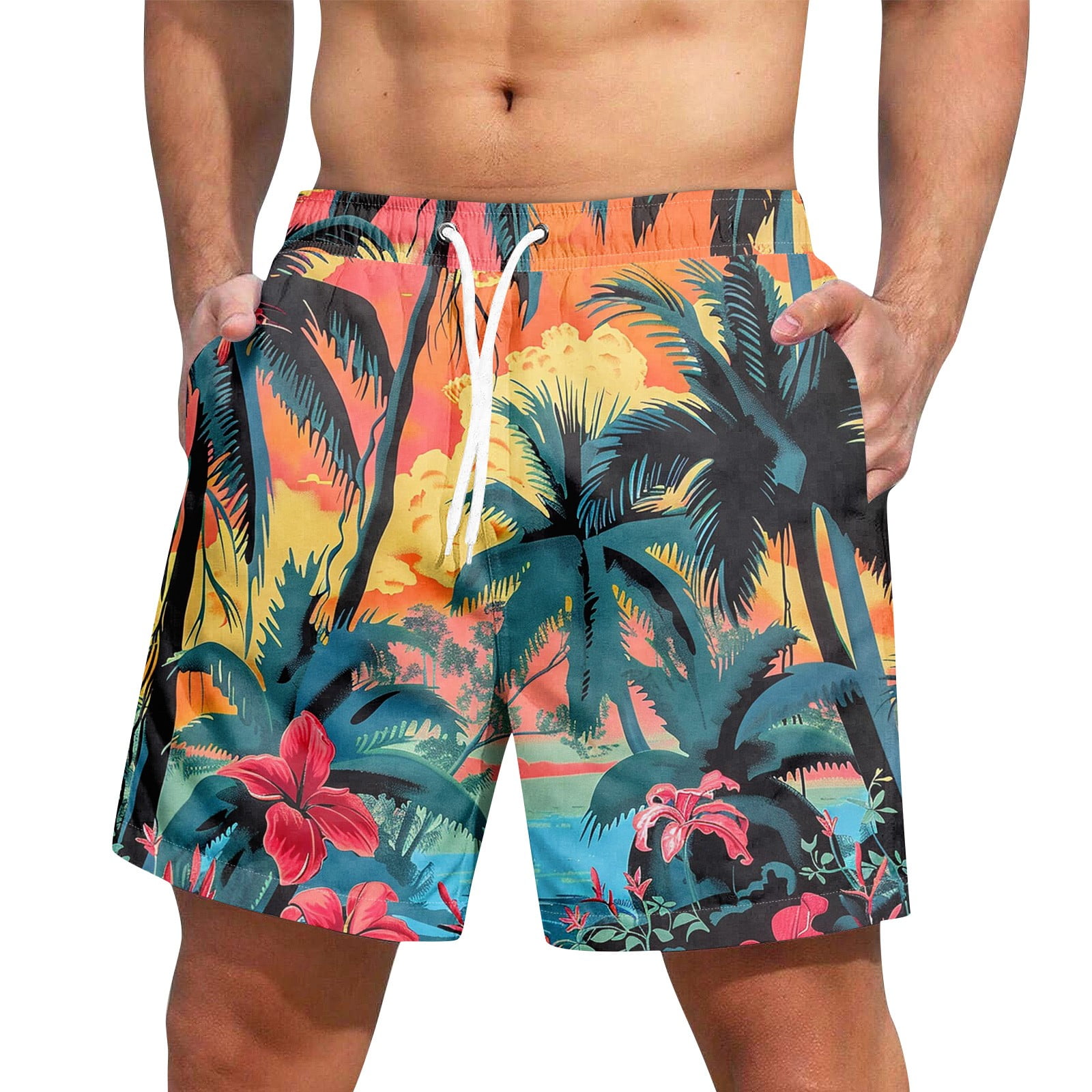 DBAIXID Mens Shorts Plus Size Drawstring Lightweight Floral Beach ...