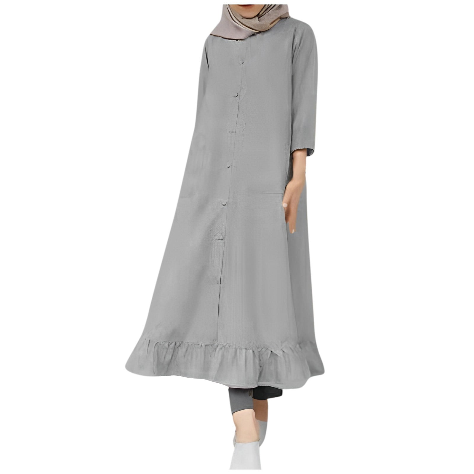 DBAIXID Middle East Arabian Robe Muslim Dresses for Women Abaya Button ...
