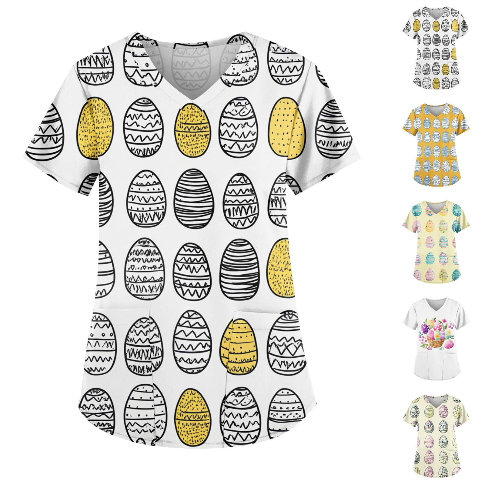 DBAIXID Plus Size Easter Scrubs Tops Big Nursing Funny Basic Cute V ...