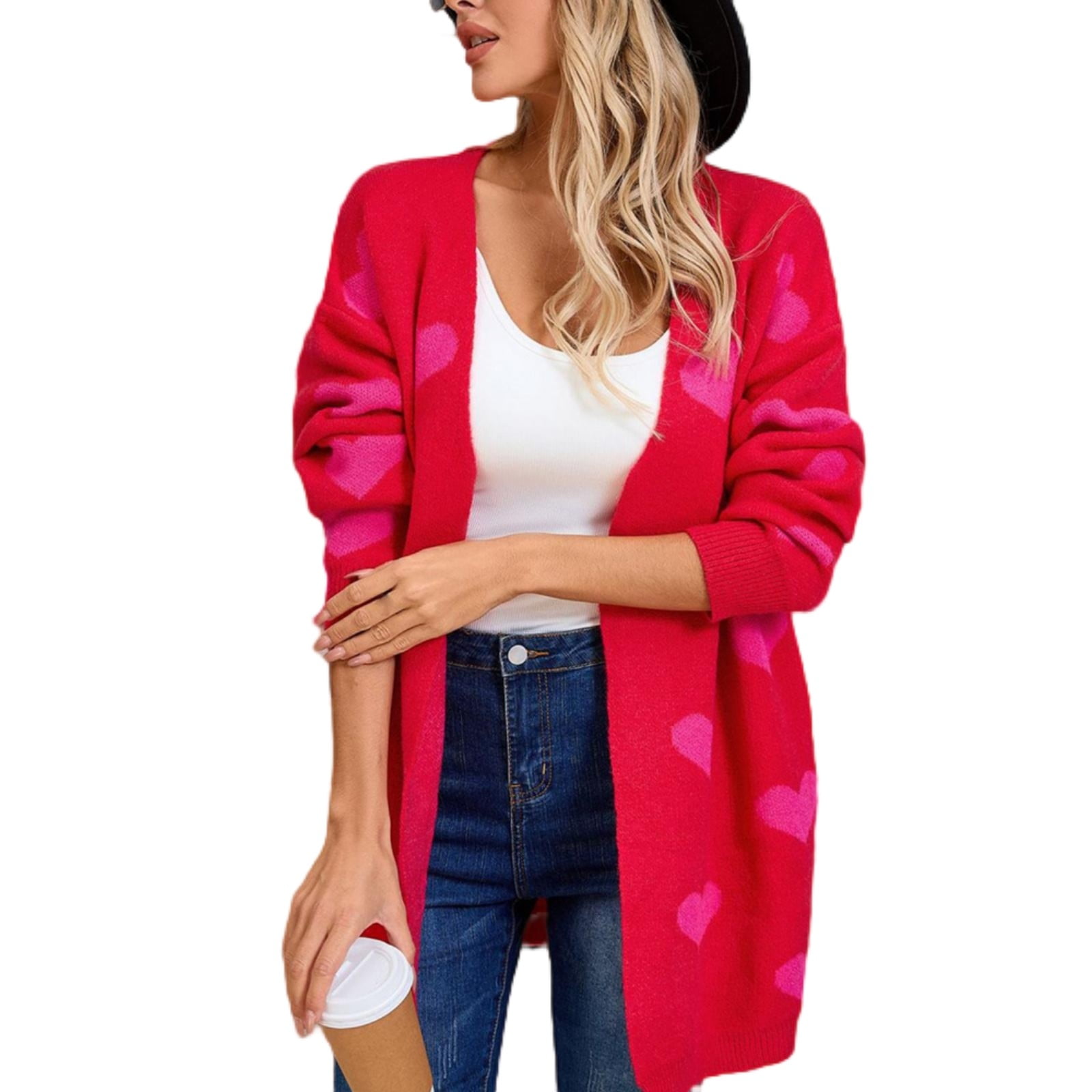 DBAIXID Plus Size Valentine Sweaters for Women Cardigan with Pockets Cute Fuzzy V Neck Valentine ...