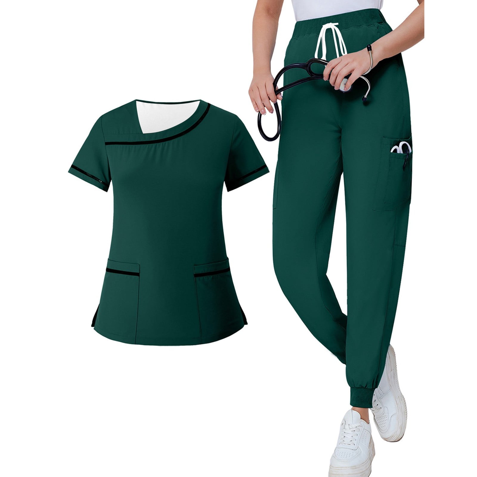 DBAIXID Scrub Set Women Petite Plus Size Solid Color Home Attendant ...