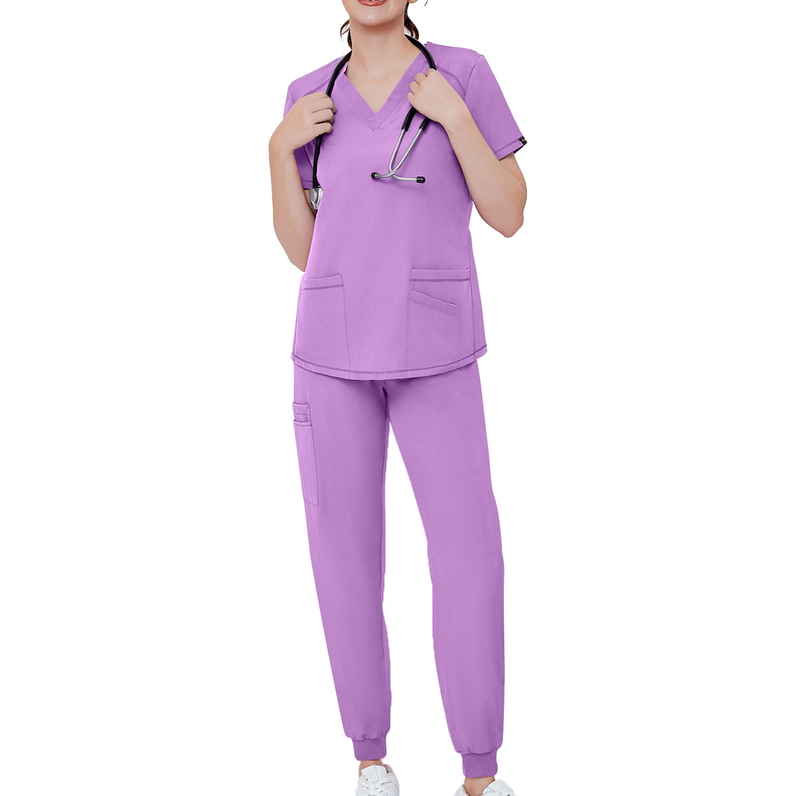 DBAIXID Scrub Suit Women Set Stretch Petite V Neck Home Attendant ...