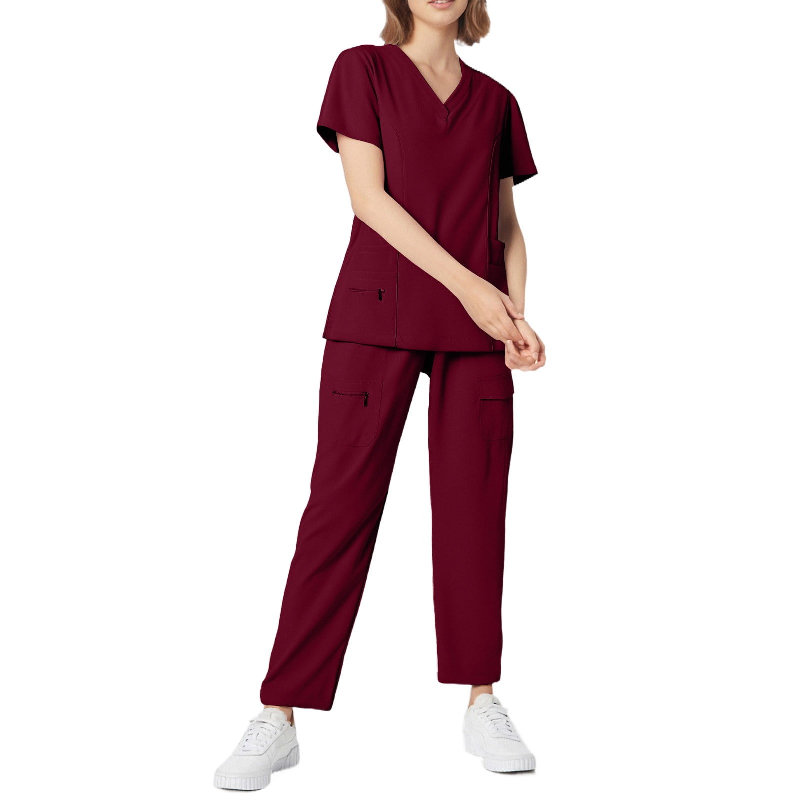 DBAIXID Scrub Uniforms for Women Set Stretch Petite V Neck Home Attendant Nursing Clothes Short ...