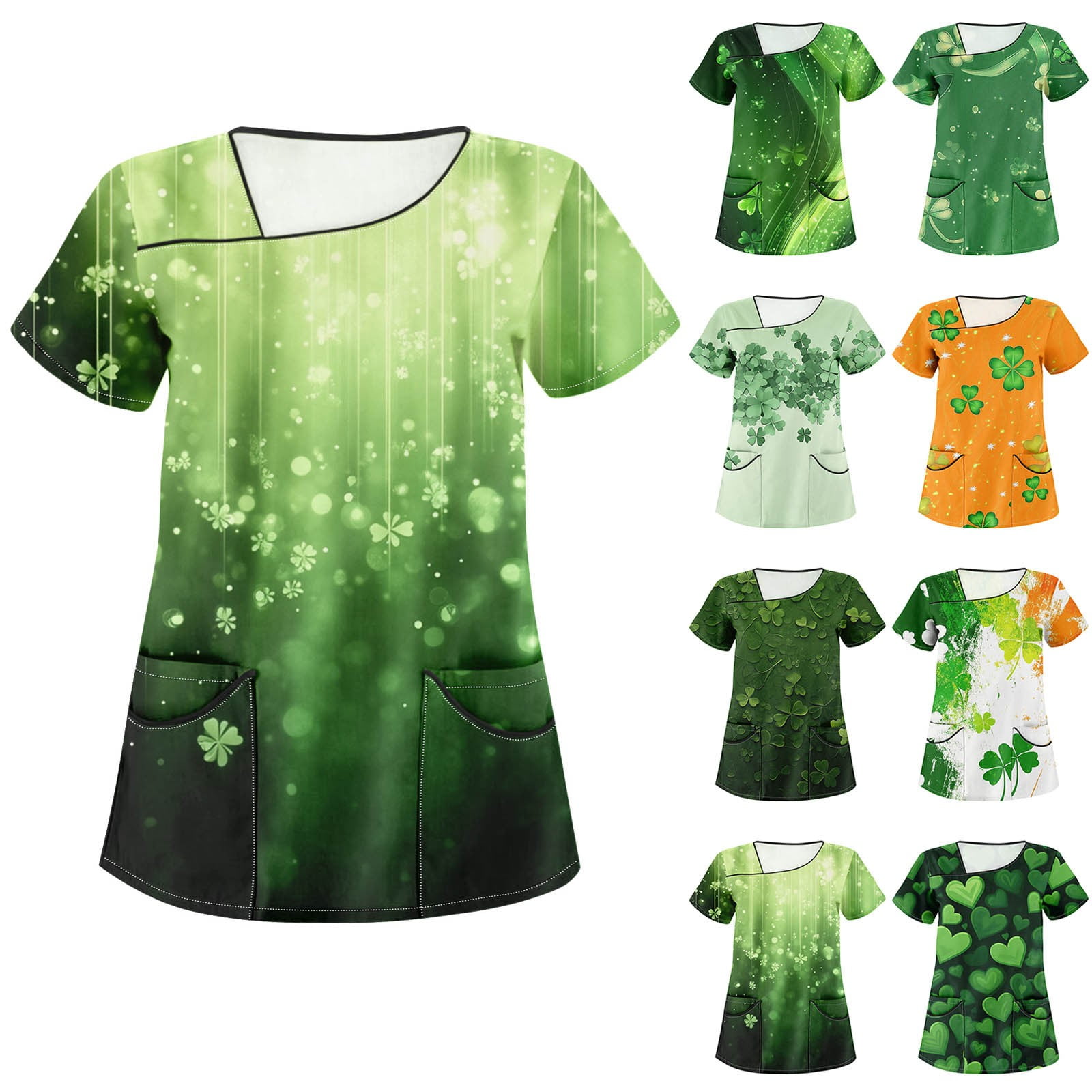 DBAIXID St Patricks Day Scrub Jacket Shirts Womens Loose Fit Clover ...