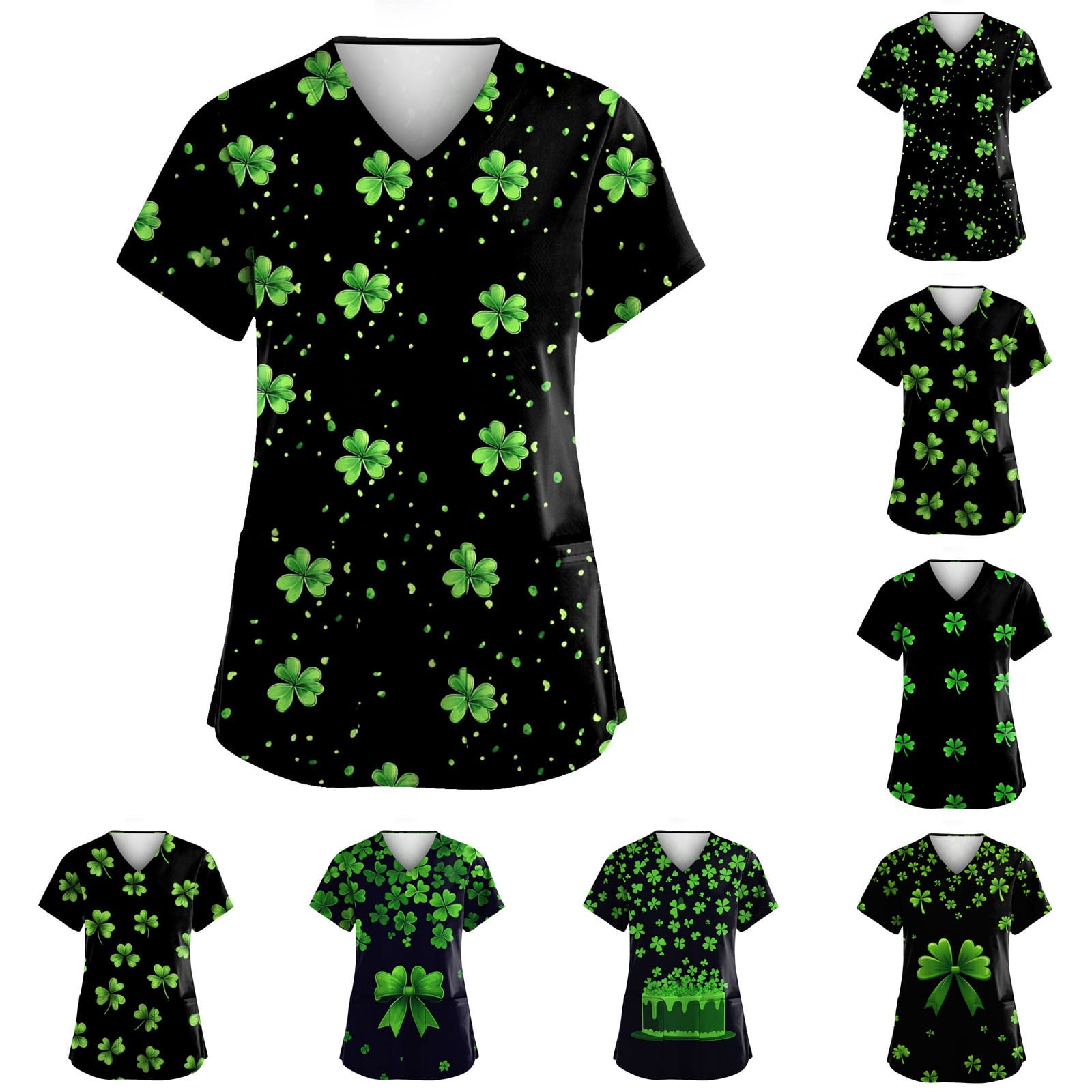 DBAIXID St Patricks Day Scrub Jacket Shirts Womens Plus Size Clover ...