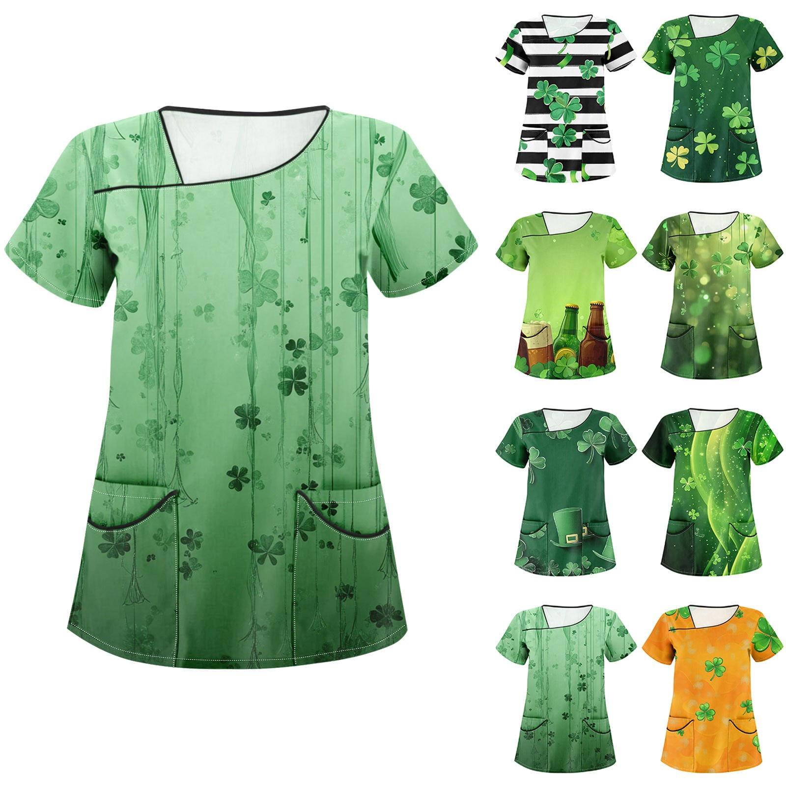 DBAIXID St Patricks Day Scrub Jackets Womens Loose Fit Color Block ...