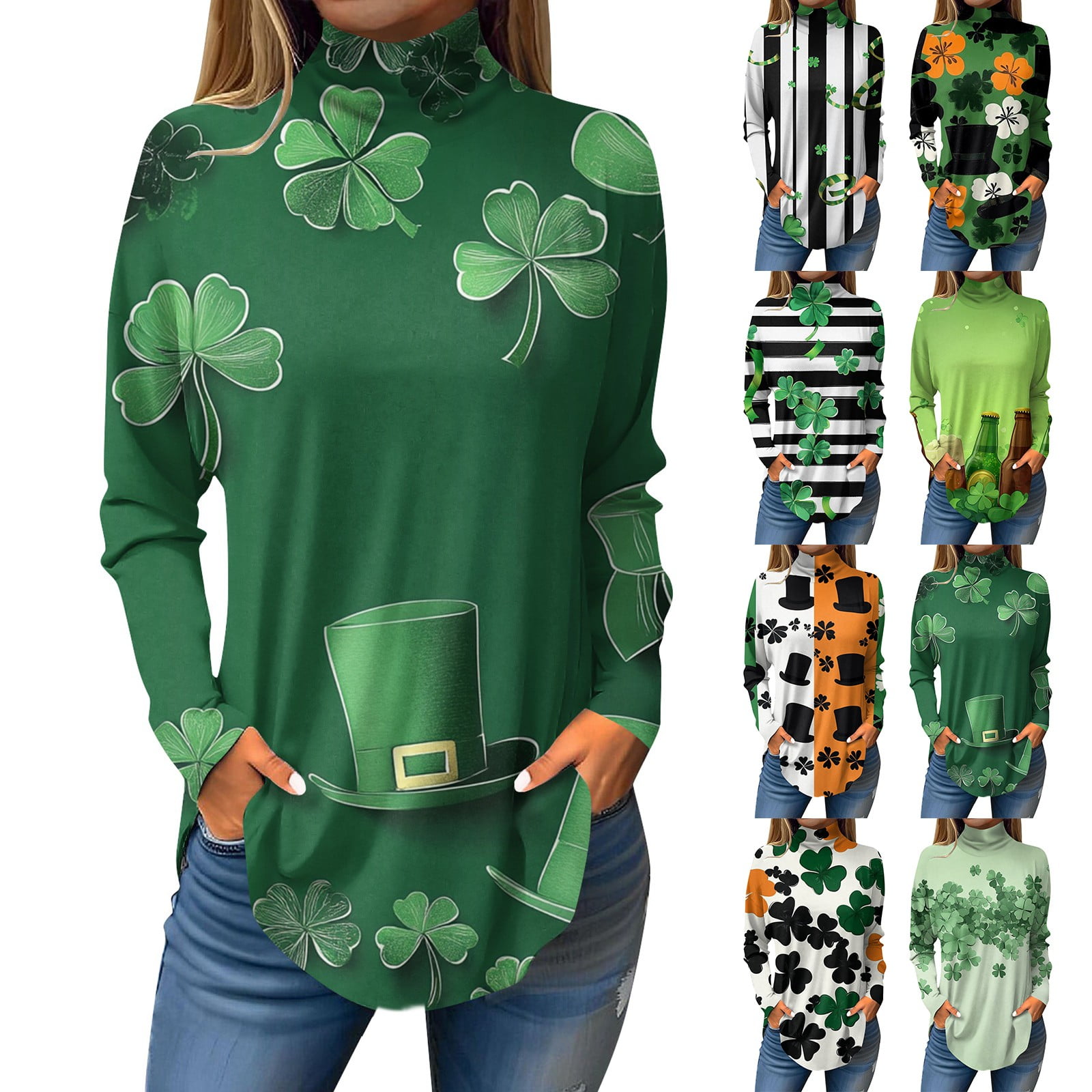 DBAIXID St Patricks Day Shirts Womens Long Sleeve Dressy Color Block ...