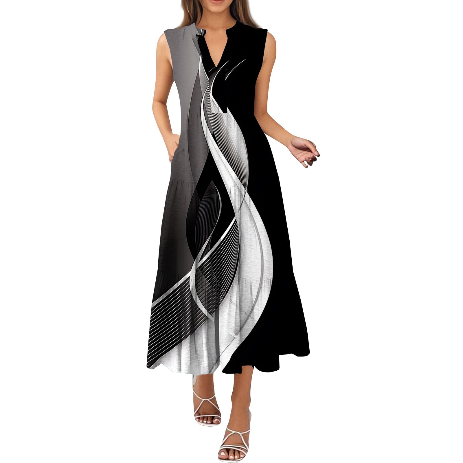 DBAIXID Summer Dresses for Women Sleeveless V Neck Sundresses High ...