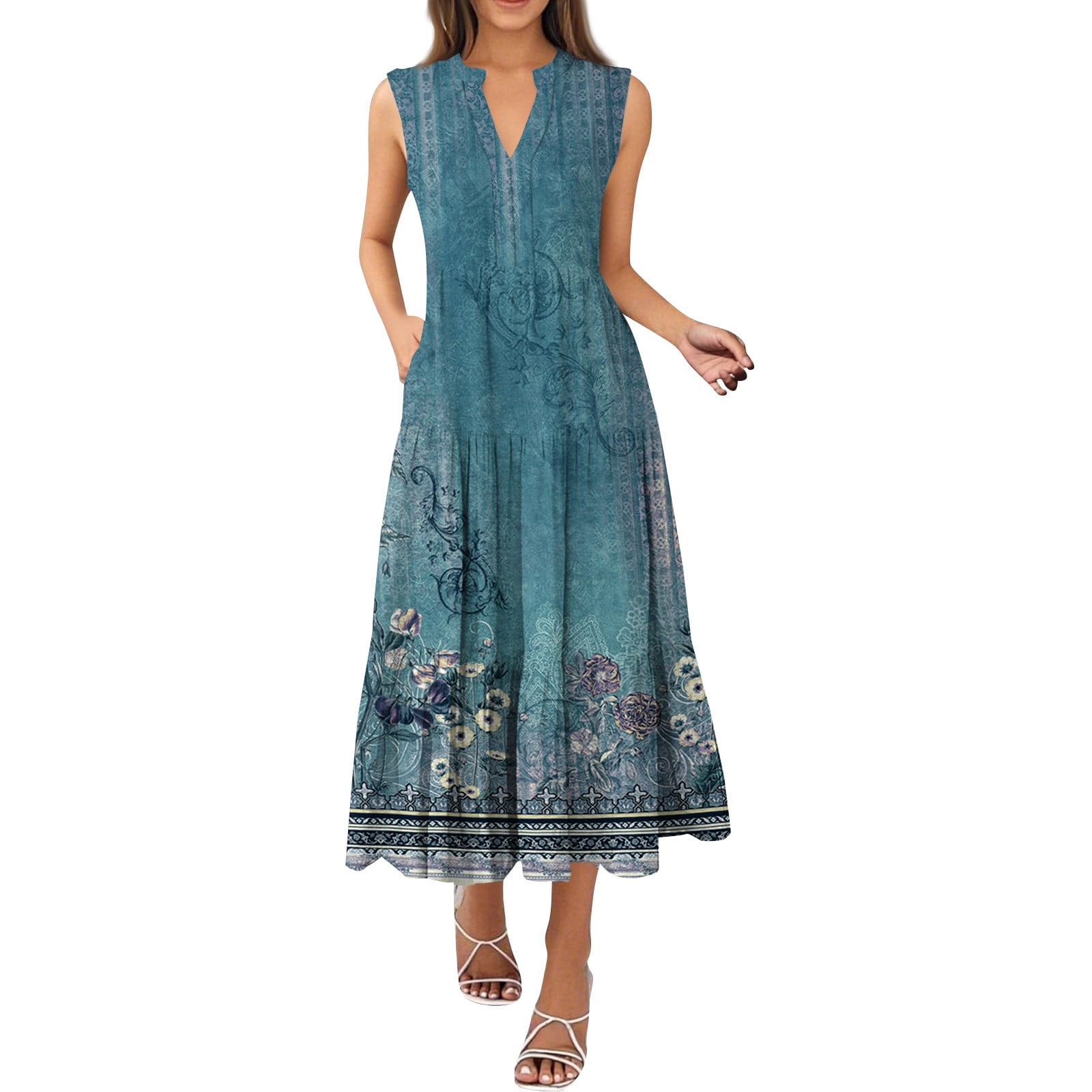 DBAIXID Summer Dresses for Women Sleeveless V Neck Sundresses High ...