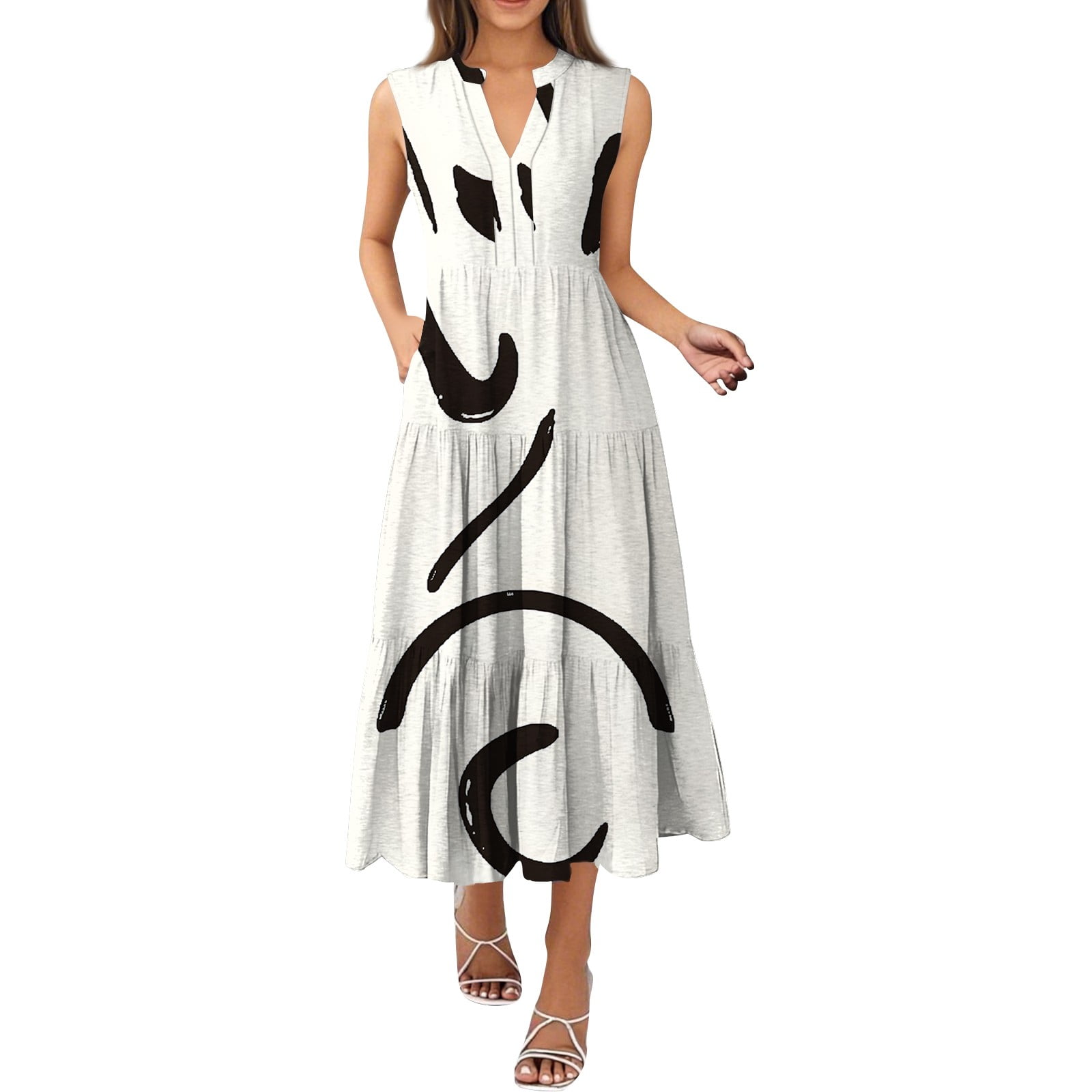 DBAIXID Summer Dresses for Women Sleeveless V Neck Sundresses High ...