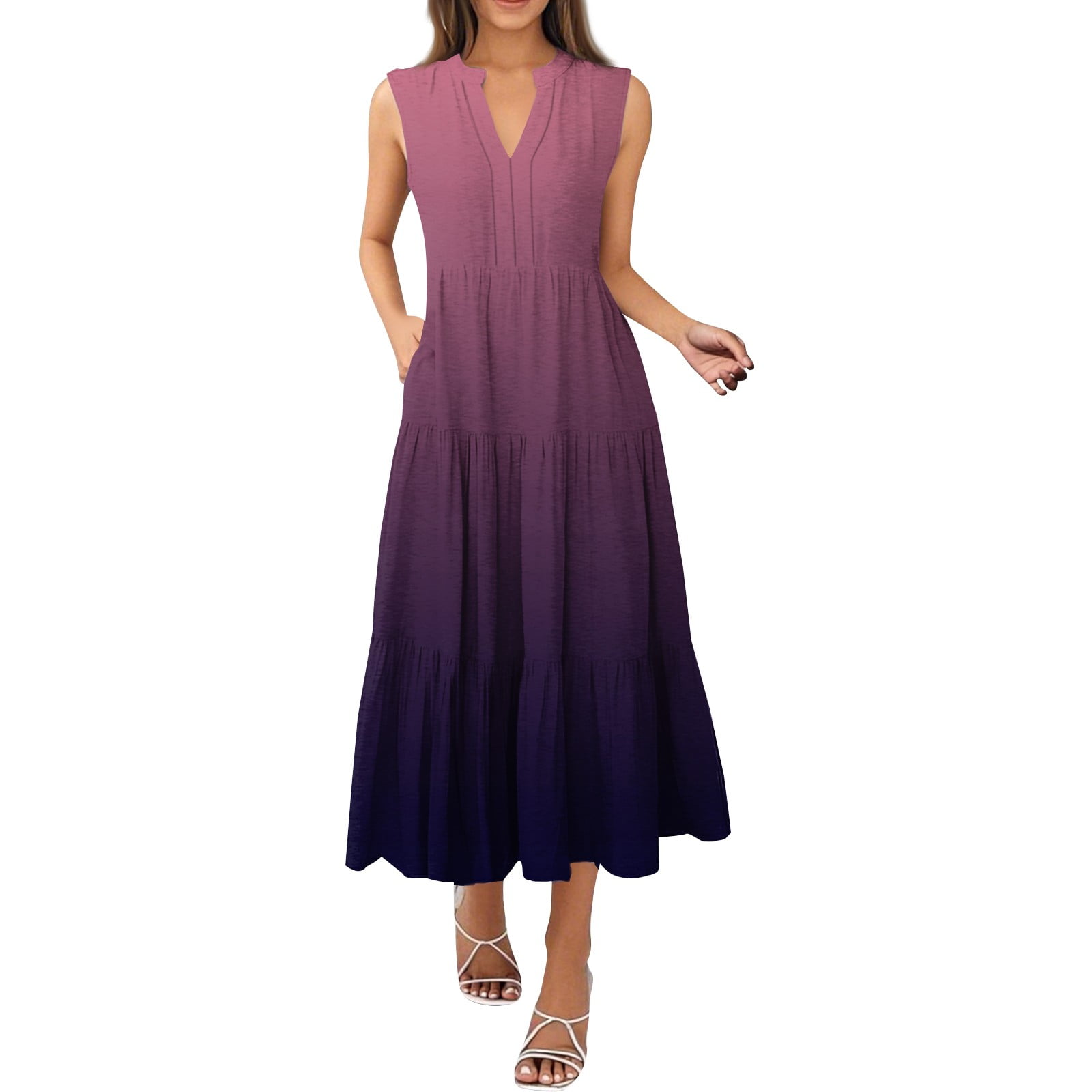 DBAIXID Summer Dresses for Women Sleeveless V Neck Sundresses High ...