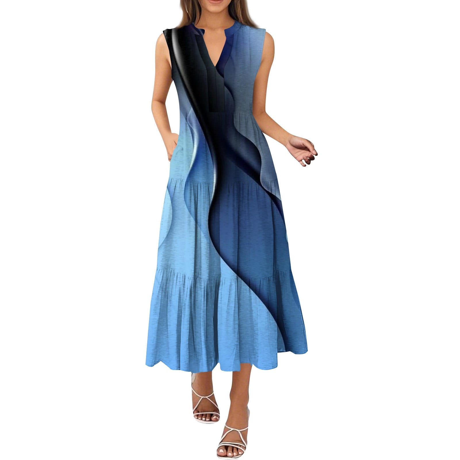 DBAIXID Summer Dresses for Women Sleeveless V Neck Sundresses High ...