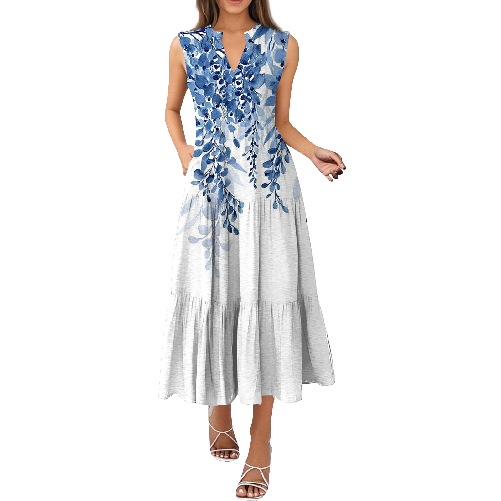 DBAIXID Summer Dresses for Women Sleeveless V Neck Sundresses High ...