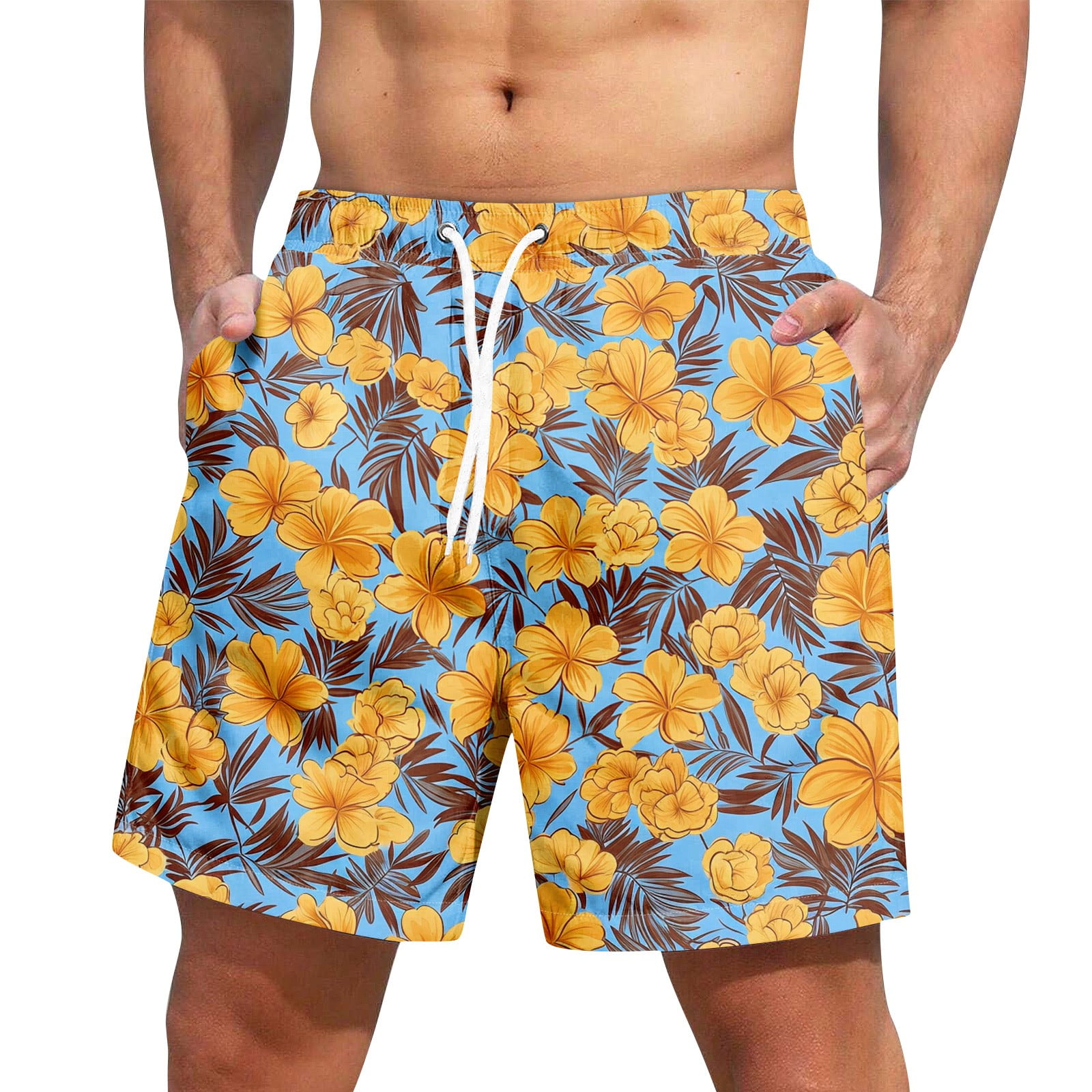 DBAIXID Swim Trunks for Men Drawstring Tropical Printed Big & Tall Elastic Waist Swimsuits ...
