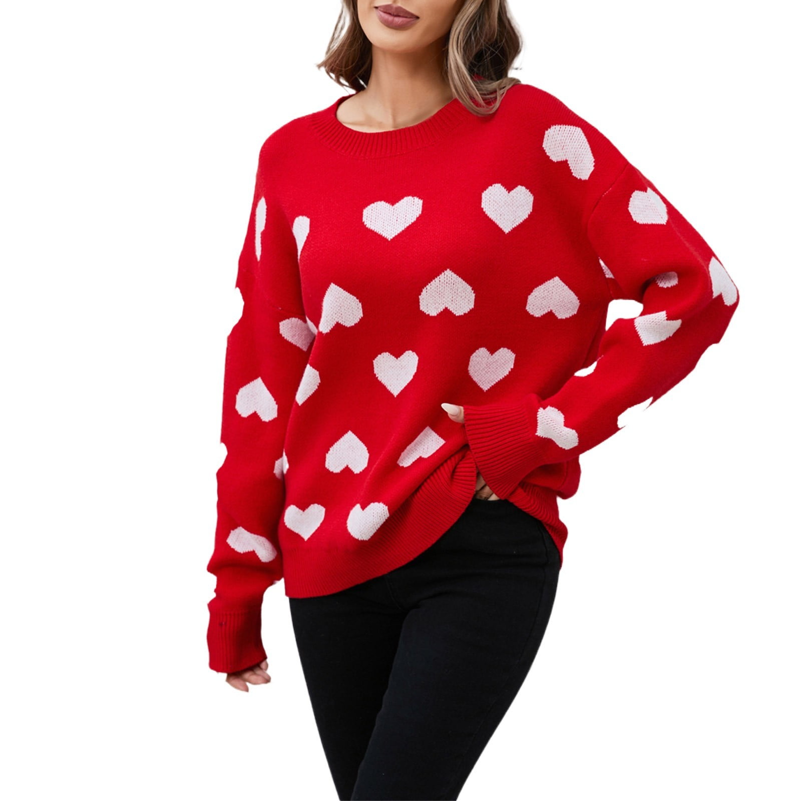 DBAIXID Valentine Sweaters or Cardigans Striped with Heart Plus Size Warm 2025 Cable Knit ...