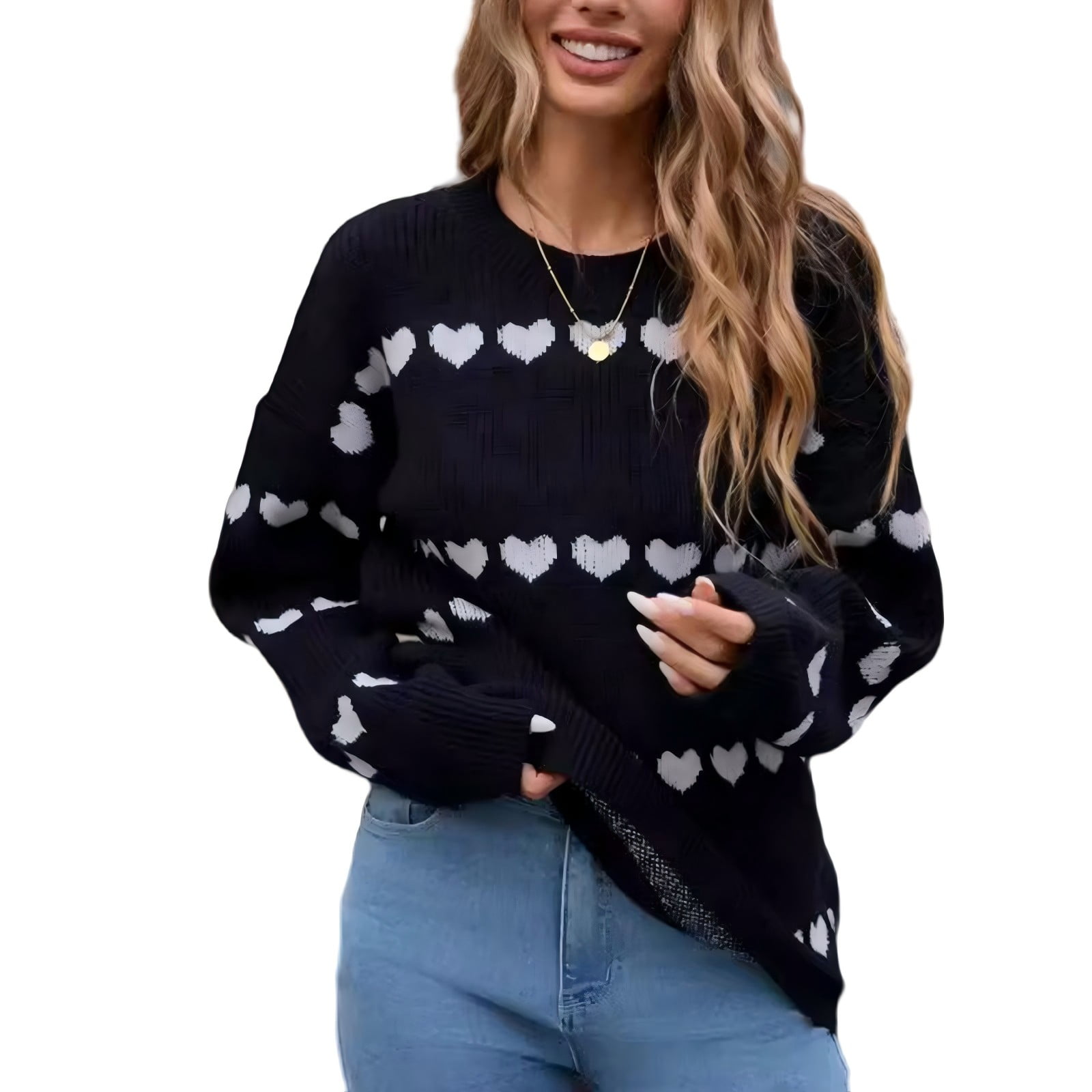 DBAIXID Valentine Sweaters Striped with Heart Oversized 2025 Warm Cable ...