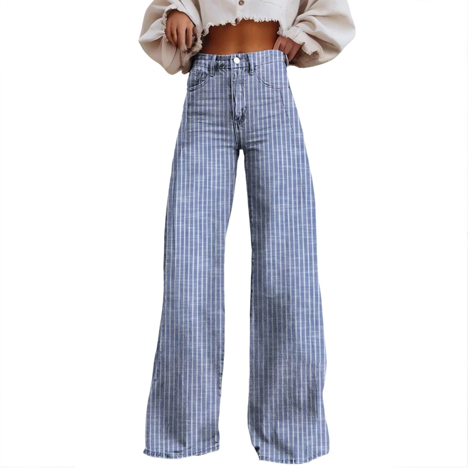 DBAIXID Women Denim Pants Pull on Bootcut Button High Rise Bell Bottoms ...
