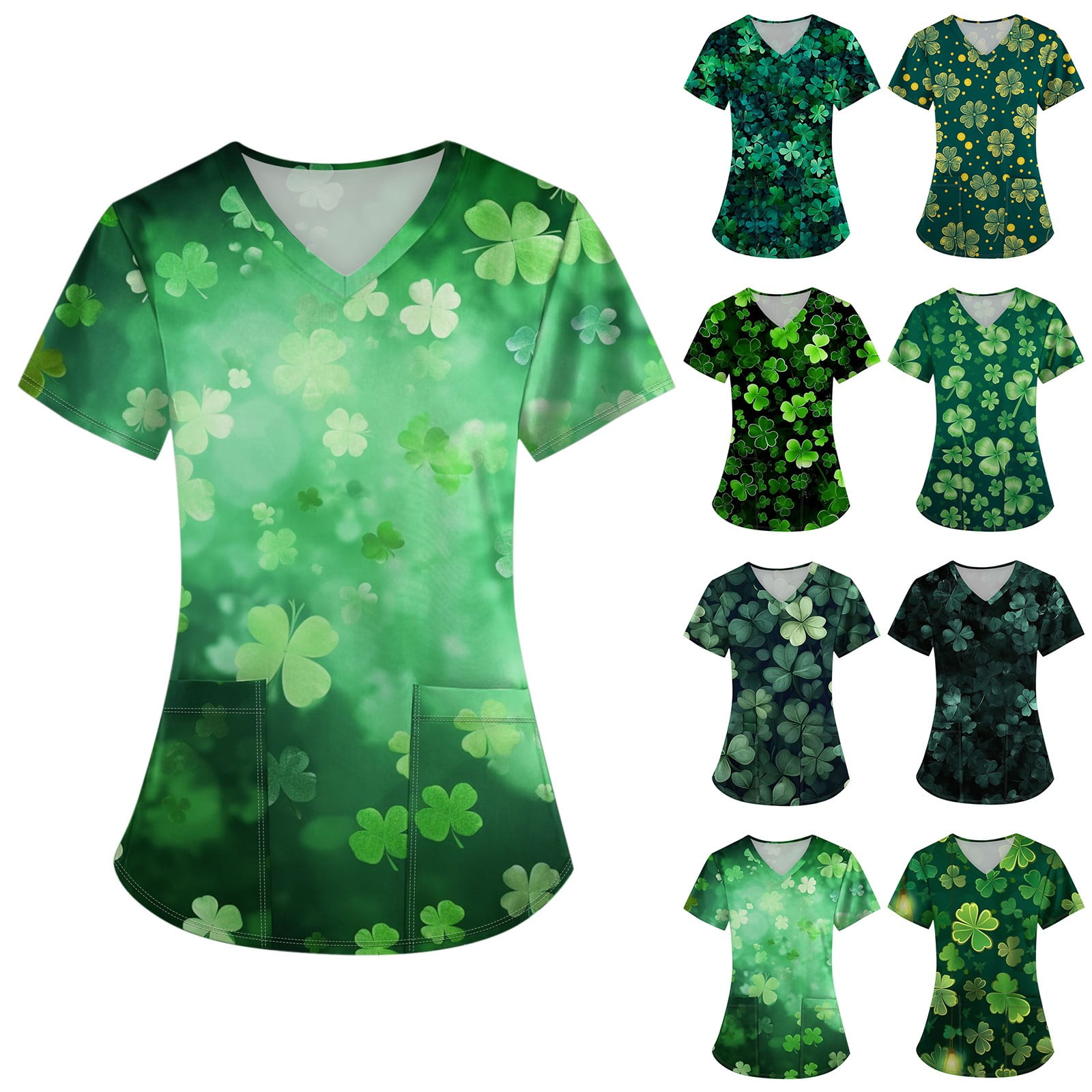 DBAIXID Women St Patricks Day Scrub Jackets Big V Neck Nurse Dressy St Patricks Day Tops Color ...